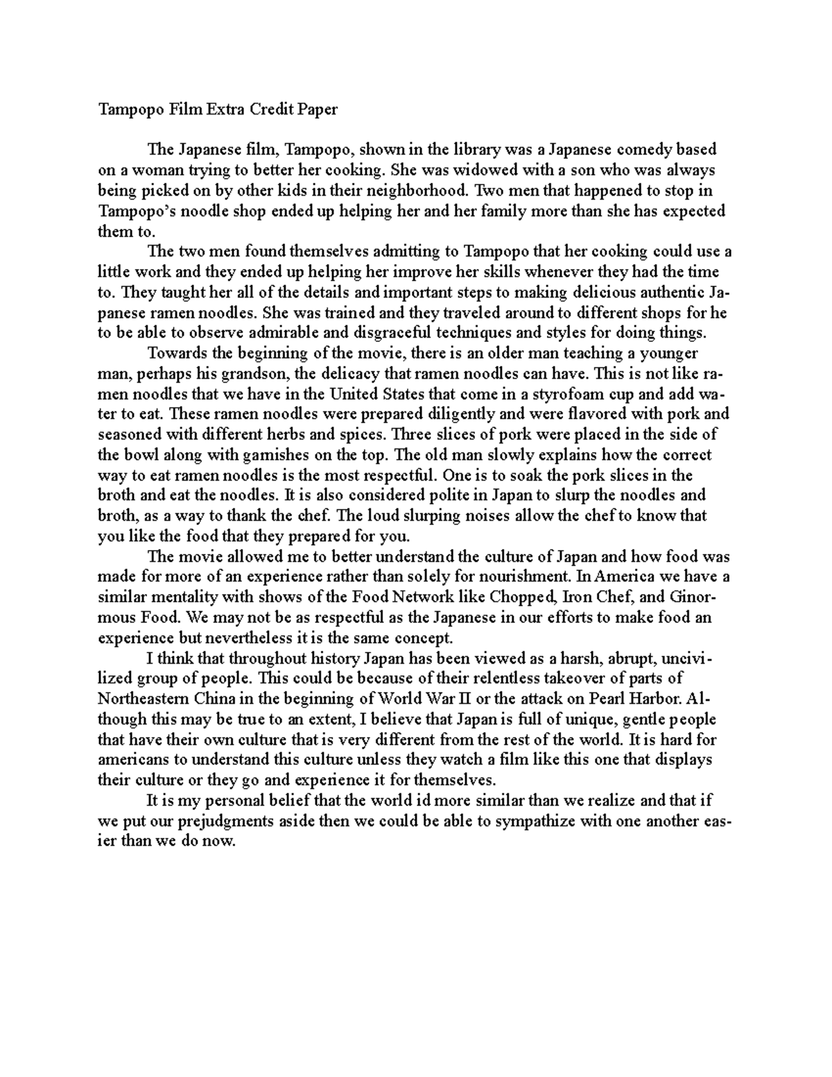 Tampopo Extra Credit Paper - Tampopo Film Extra Credit Paper The ...