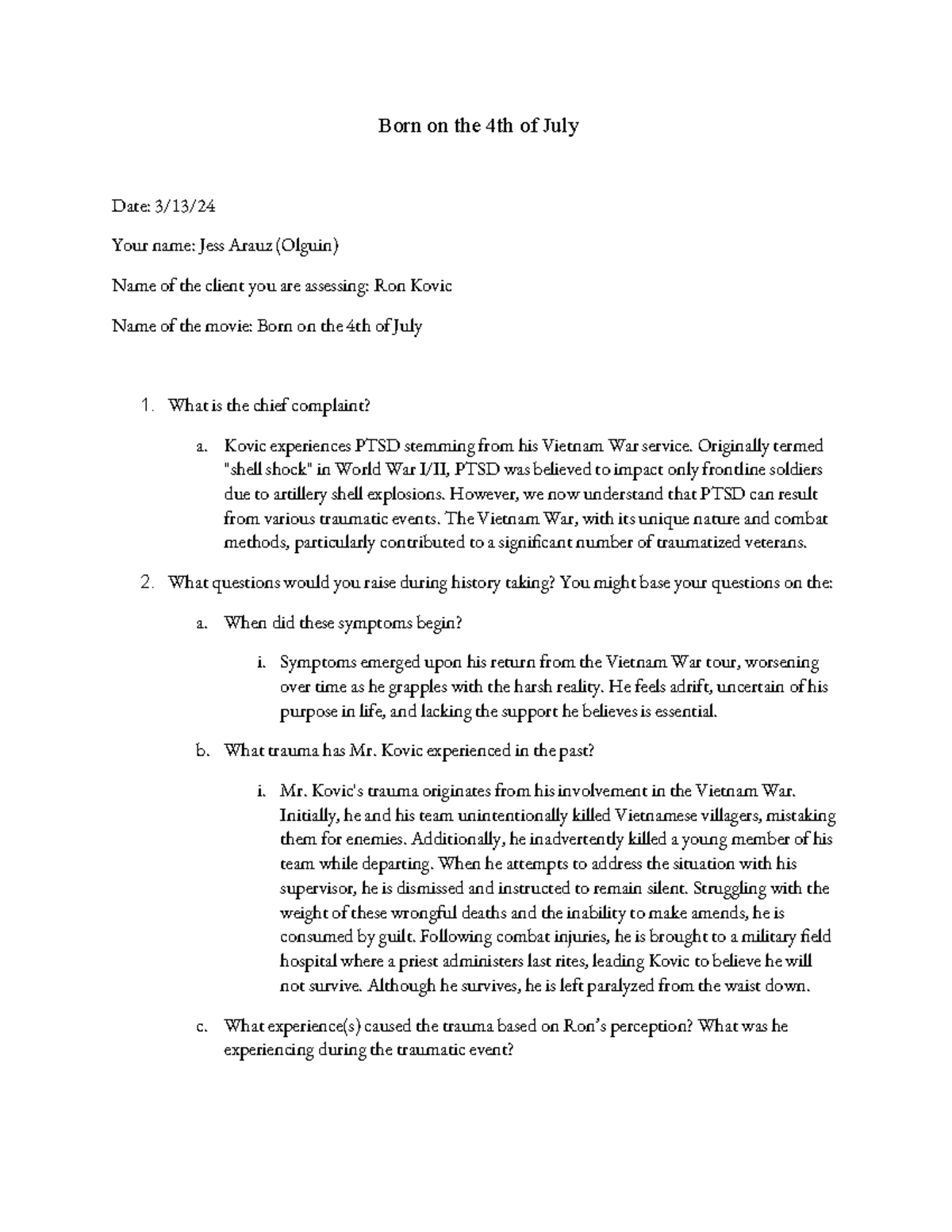 Born on the 4th of July - movie assignement - Born on the 4th of July ...