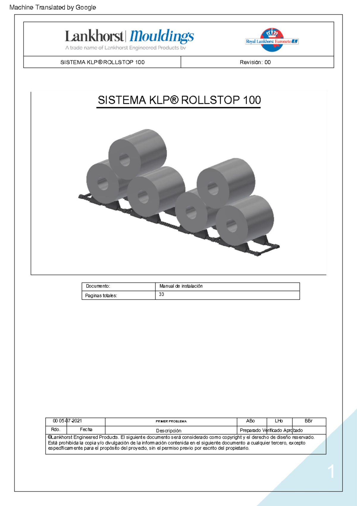 ENG-Installation Manual Roll Stop RS100 Rev00 - SISTEMA KLP® ROLLSTOP 100 Descripción ©Lankhorst ...