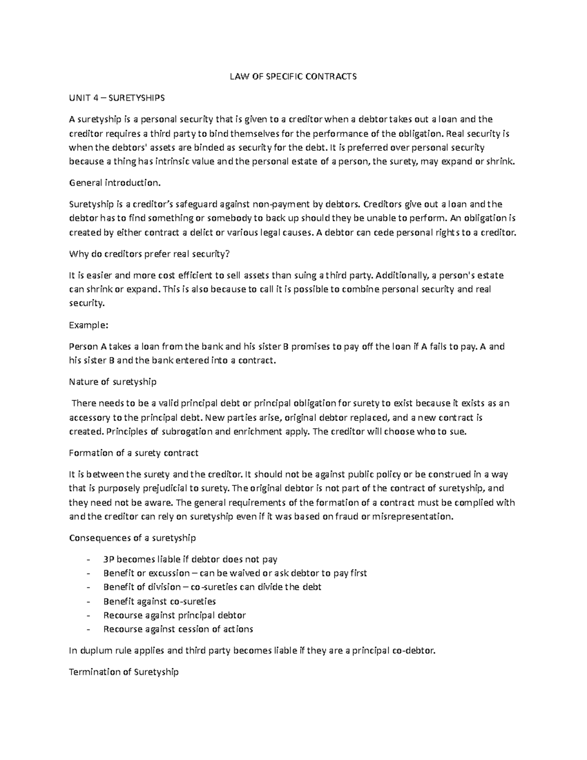 LAW OF Specific Contracts - LAW OF SPECIFIC CONTRACTS UNIT 4 ...
