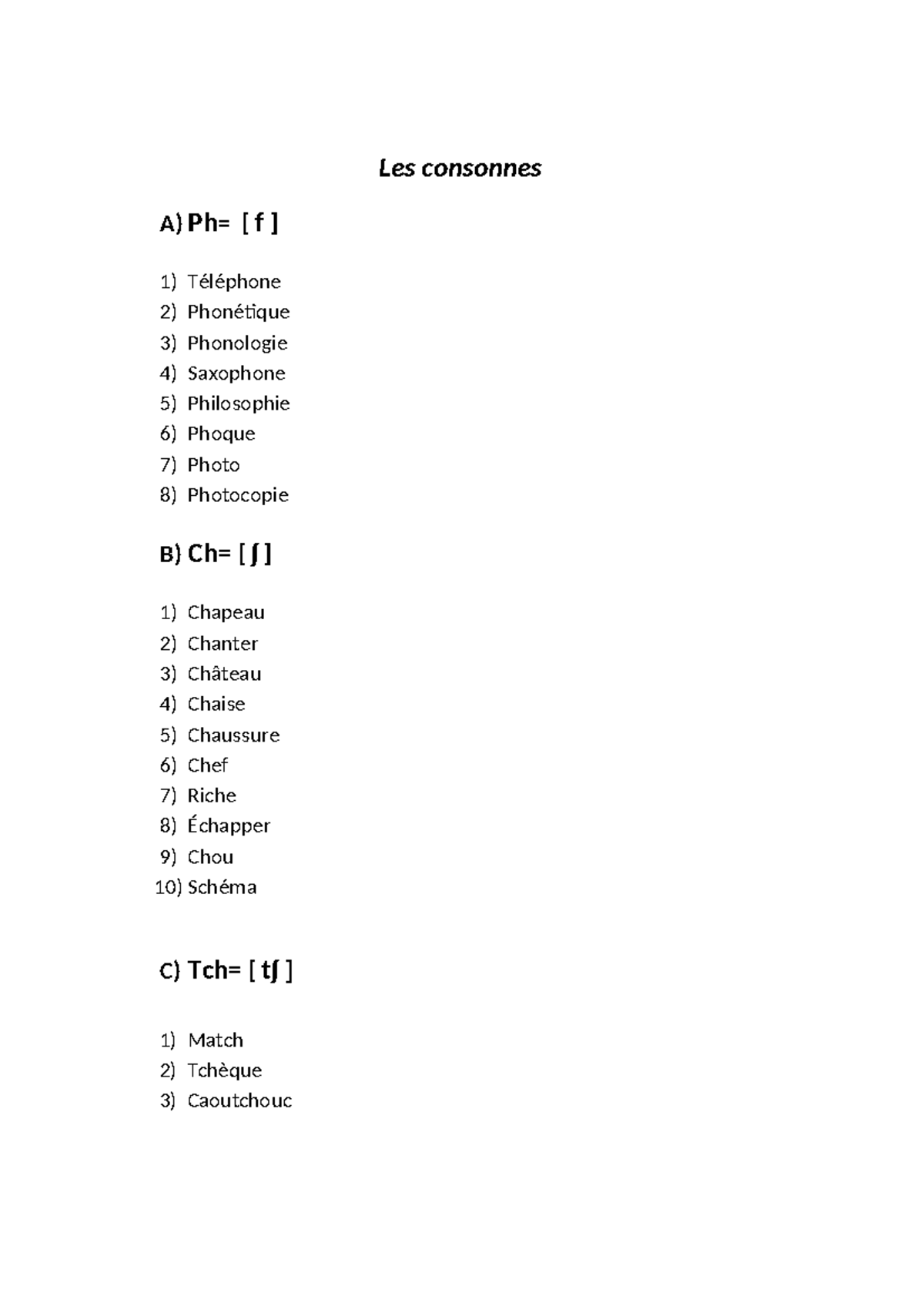 Practica ll les consonnes fonética francesa - Les consonnes A) Ph= [ f ...