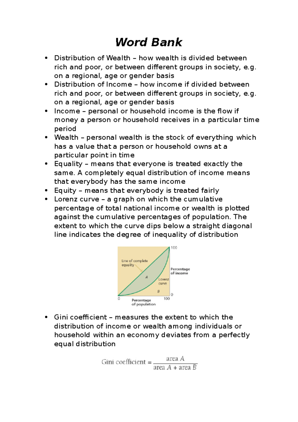 Word Bank Unit 1 (Year 2) - Word Bank Distribution of Wealth – how ...