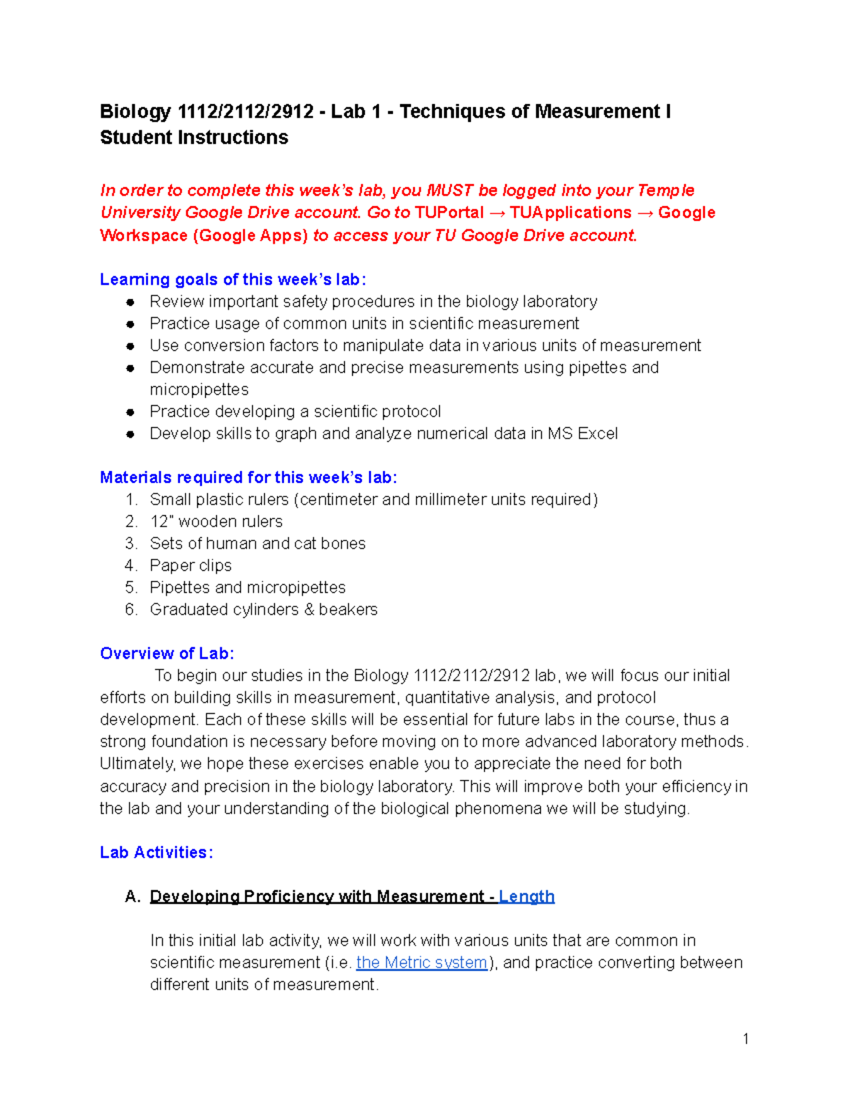 Copy of Lab 1 - Techniques of Measurement 1 - Student Instructions ...