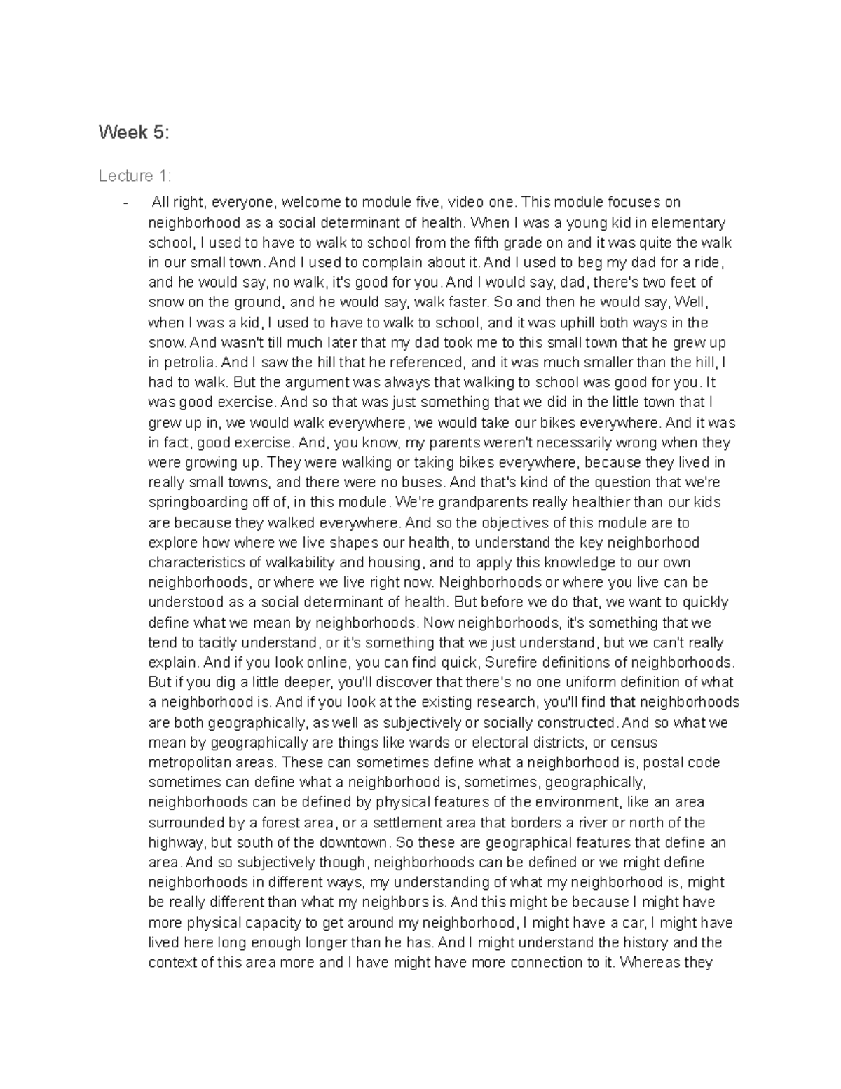 Week 5 - HS 1002 - Week 5: Lecture 1: All right, everyone, welcome to ...