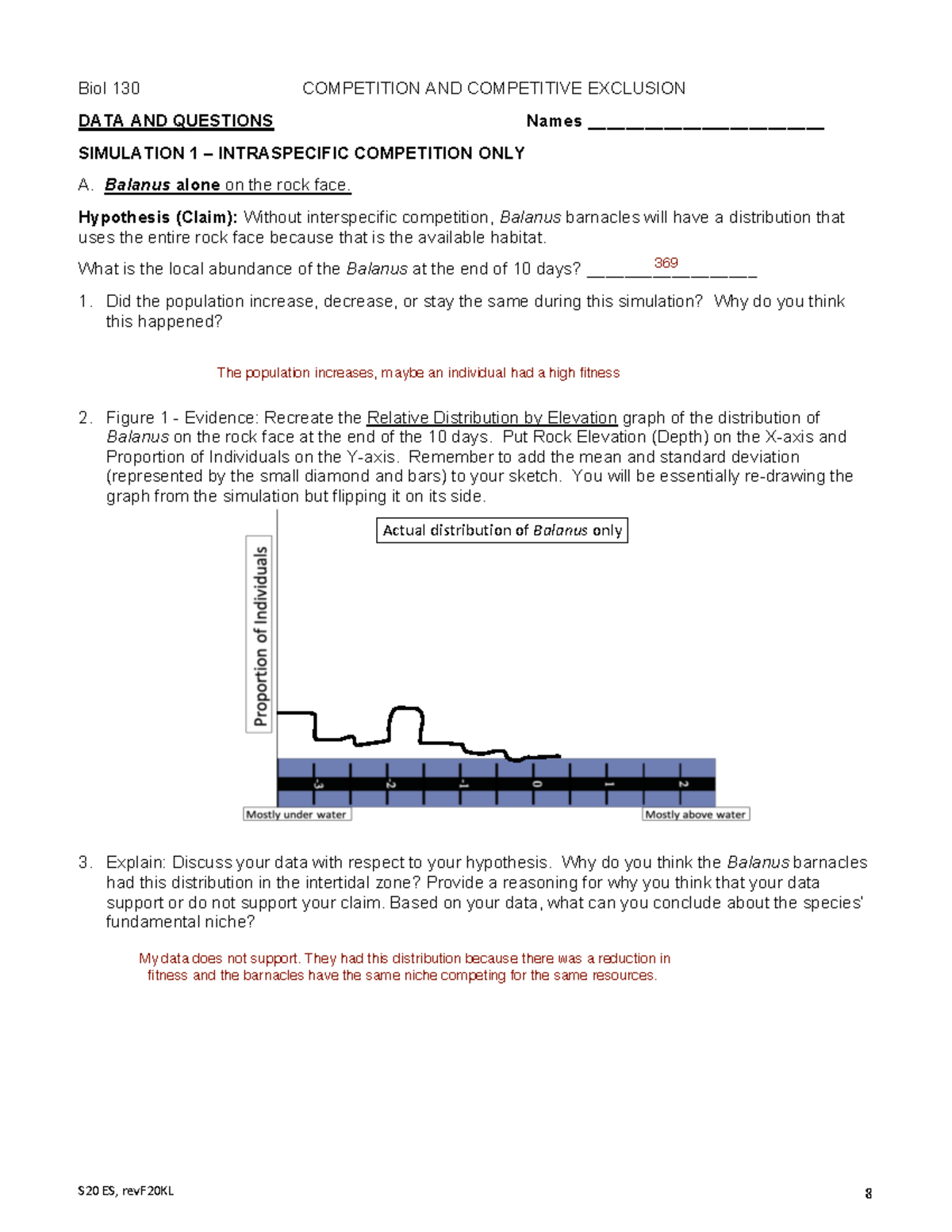 LAB 13 - Lab - DATA AND QUESTIONS Names _________________________ SIMULATION 1 – INTRASPECIFIC ...