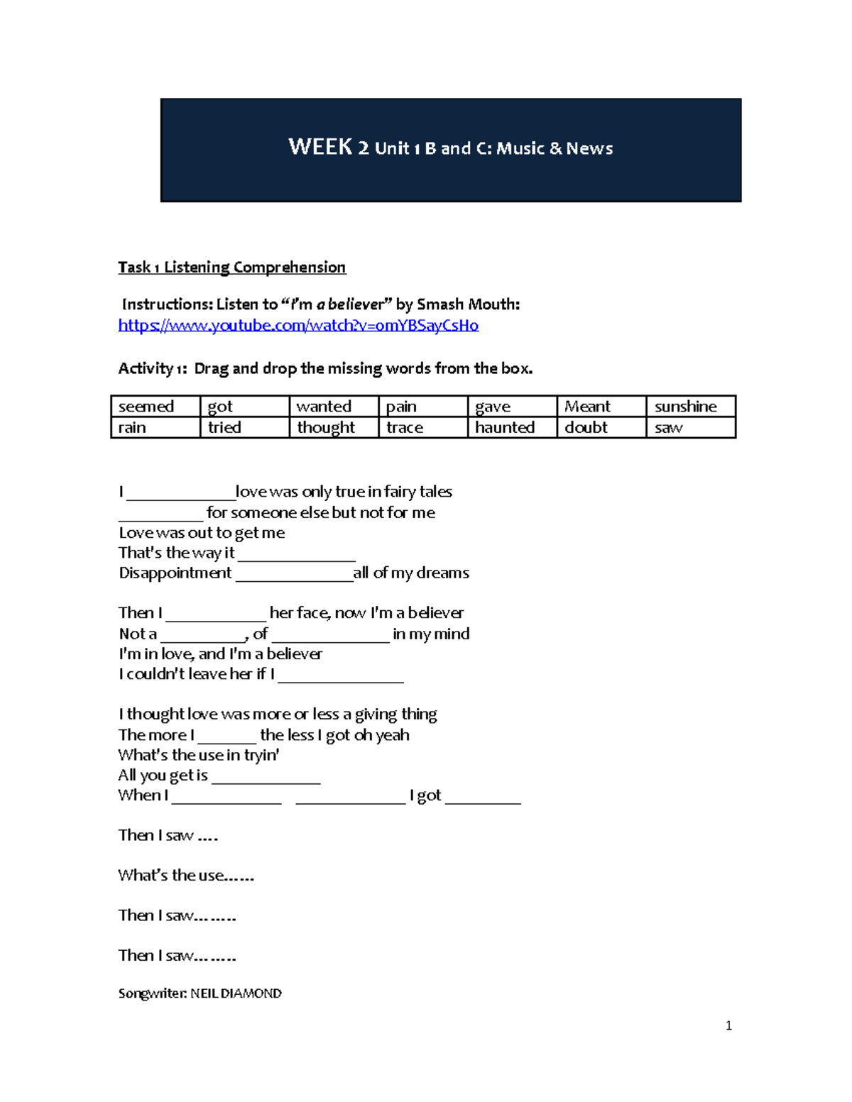 WEEK 2 Unit 7 BC - WEEK 2 Unit 7 BC - WEEK 2 Unit 1 B and C: Music ...