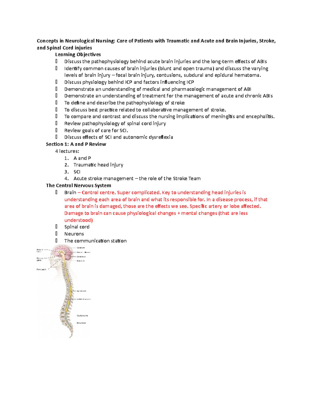 Unit 7 Concepts in Neuro Nursing Student Notes - Concepts in ...