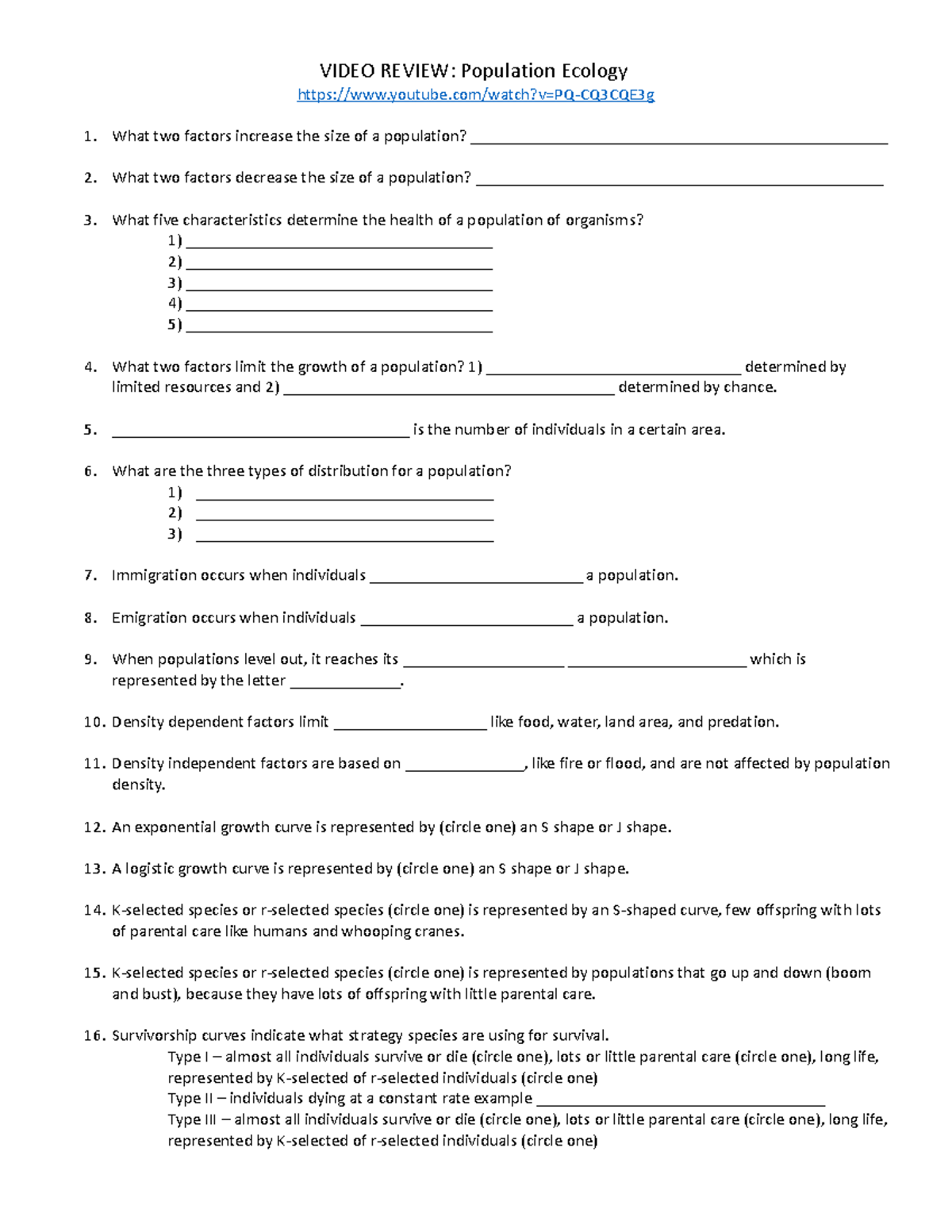 Video Review Population Ecology - VIDEO REVIEW: Population Ecology ...