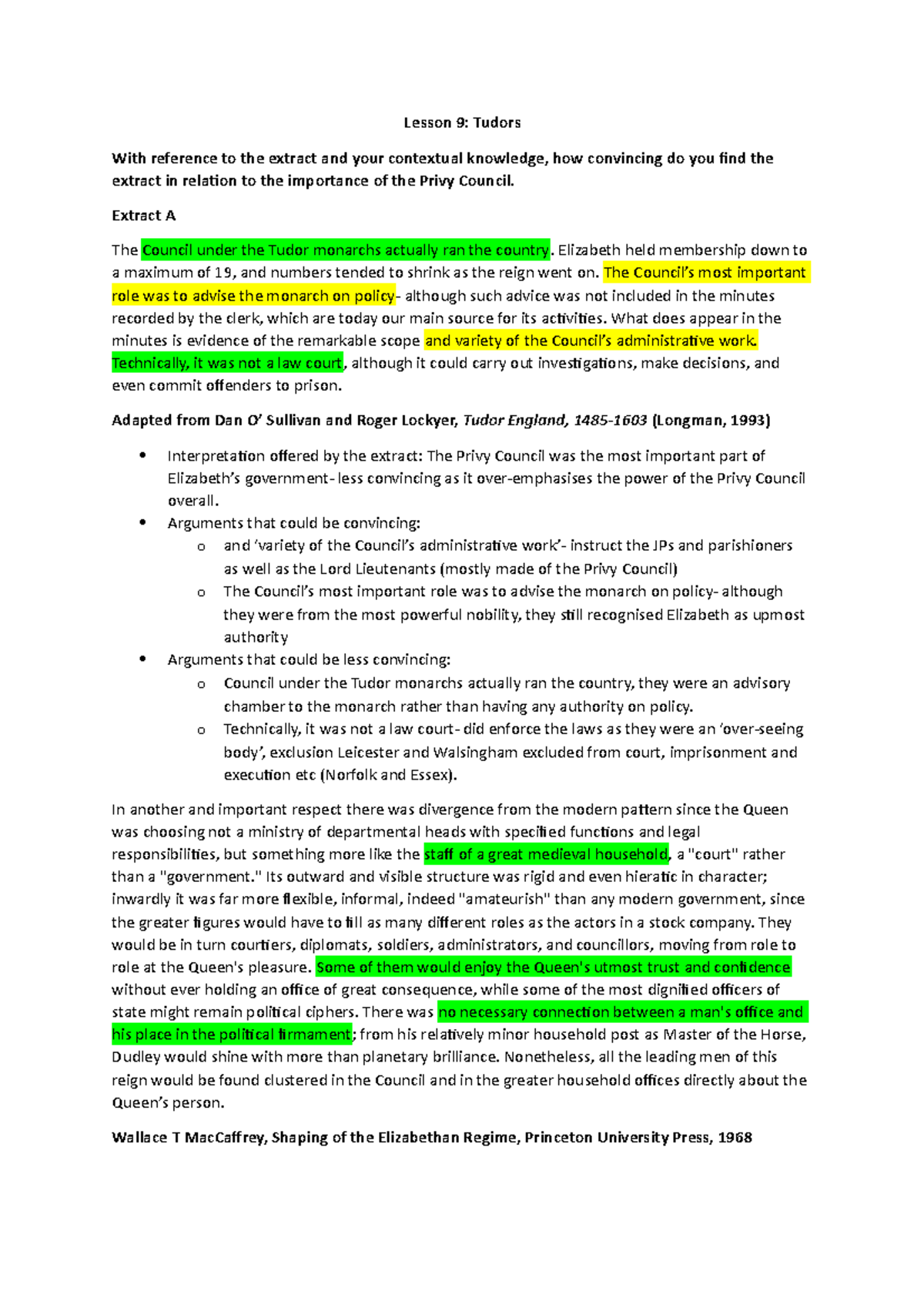 Lesson 9 Tudors - Elizabeth - Lesson 9: Tudors With reference to the ...