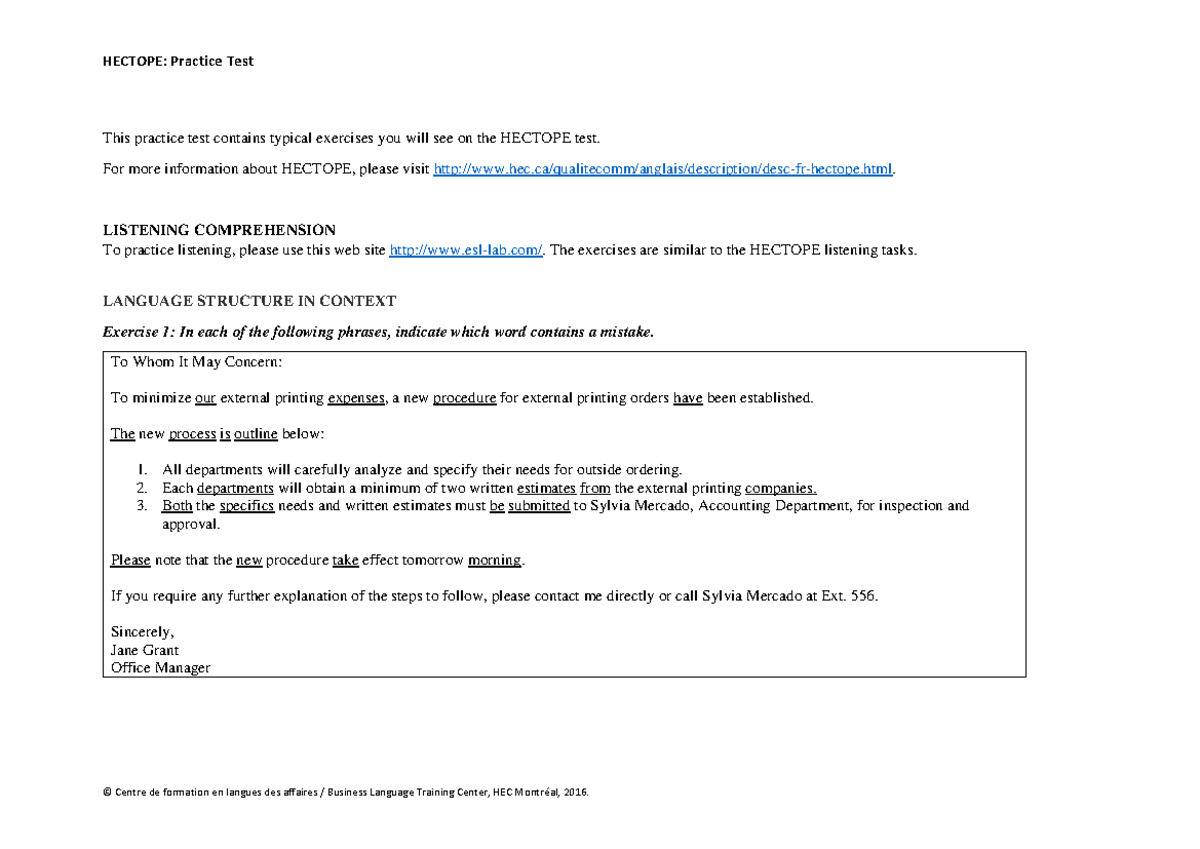 Hectope practice test 2016 - This practice test contains typical ...