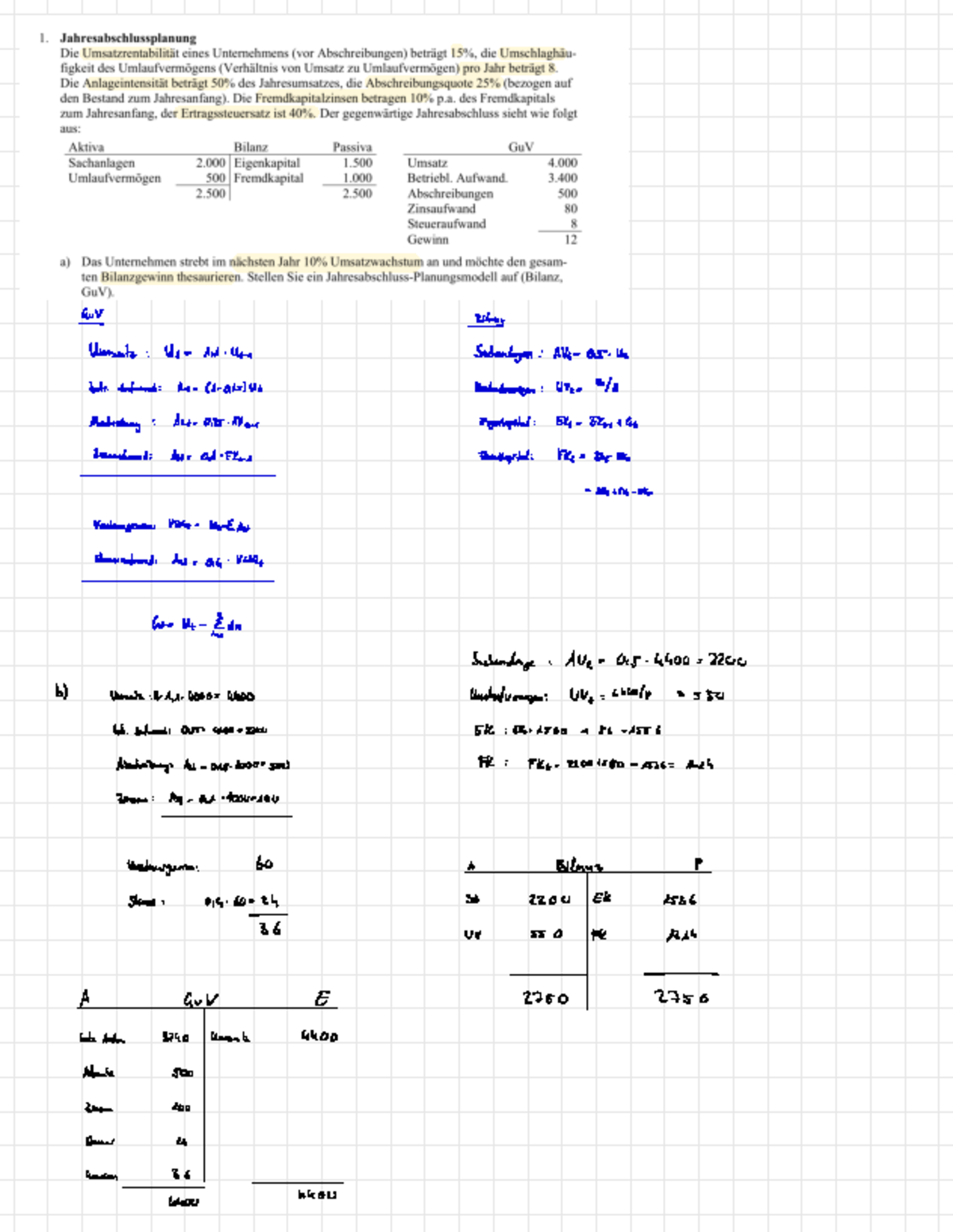 Aufgabenblatt 2 - Übungsblatt 2 UN_Planung - v Bilanz Umsatz : Ut = 11 ...
