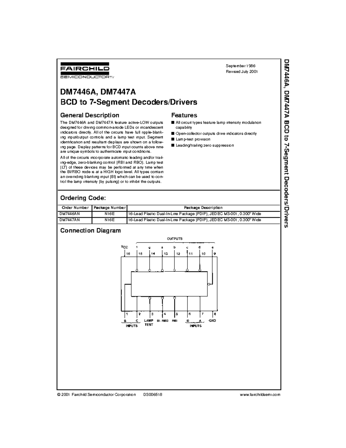 7447 Decoder - Datasheets used during lab - © 2001 Fairchild ...