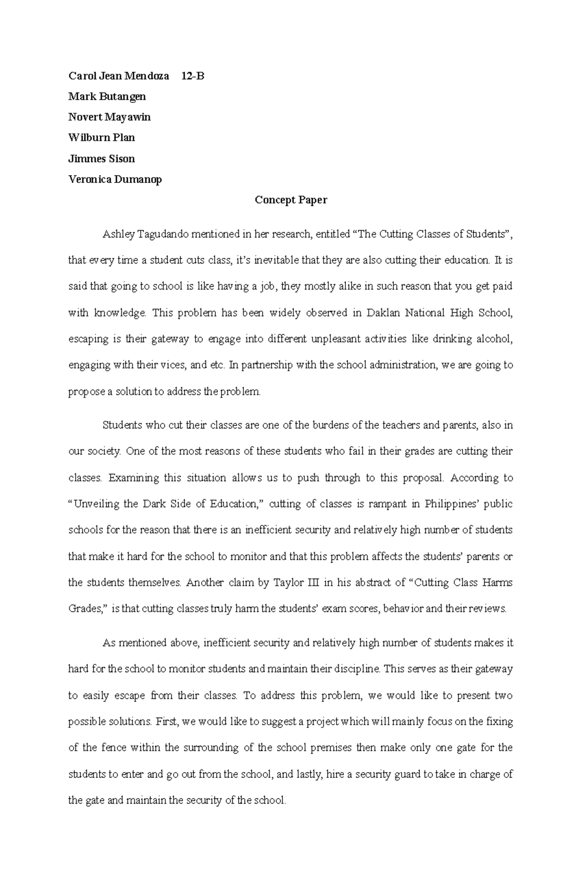 Concept paper samples - Carol Jean Mendoza 12-B Mark Butangen Novert ...
