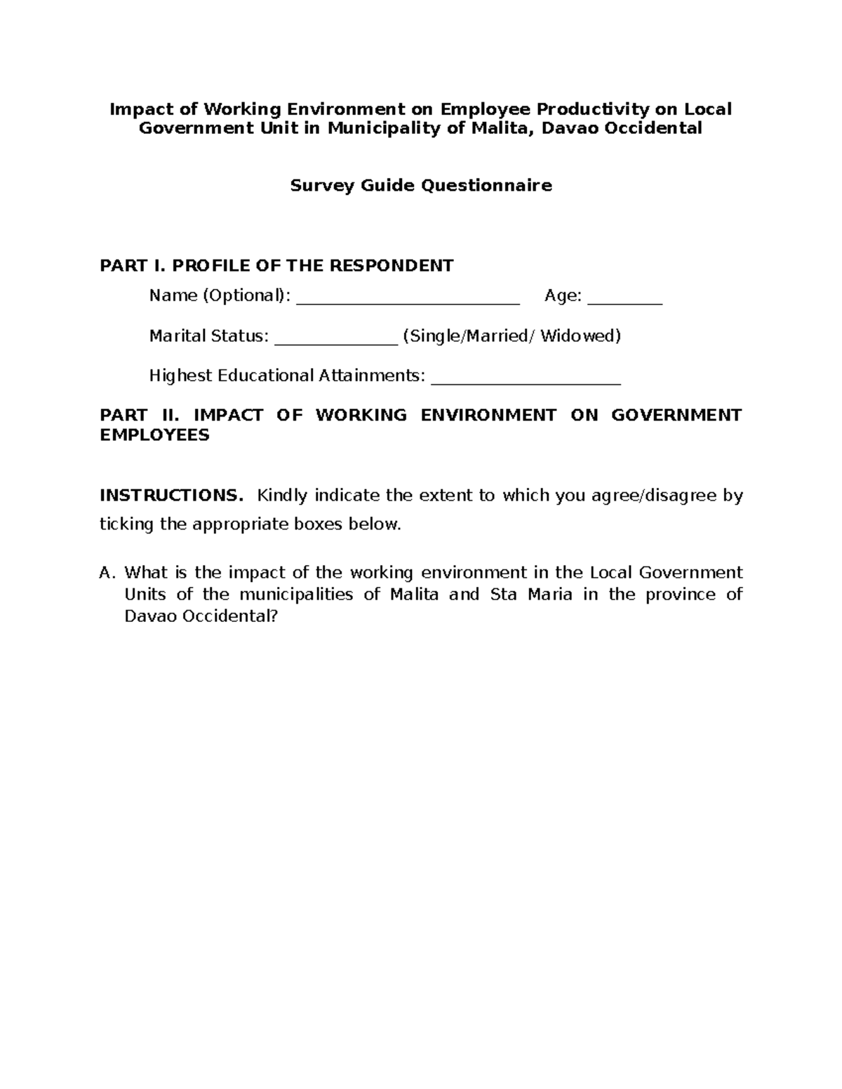 Survey-Guide-Questionnaire - Impact of Working Environment on Employee ...