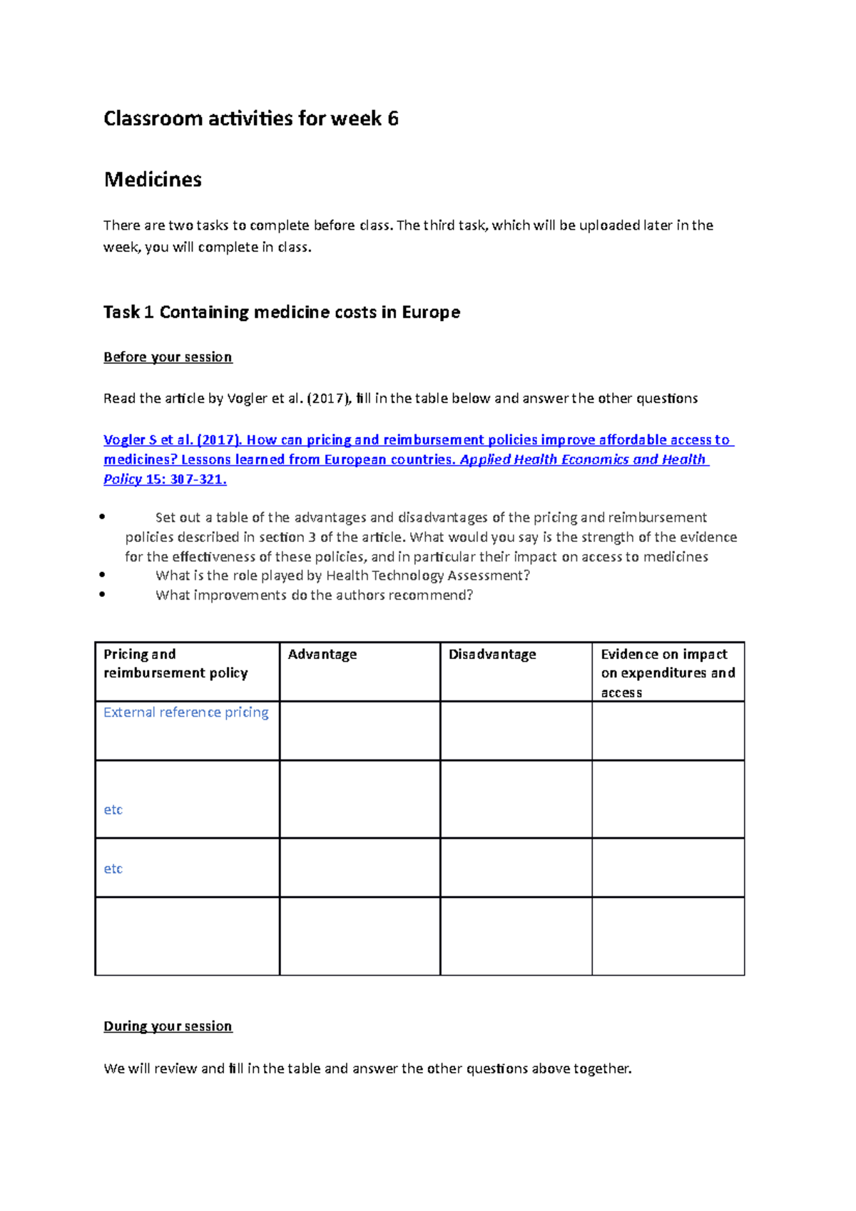 Week 6 tutorial activities GBSH0007 - MSIN7013 - UCL - Studocu