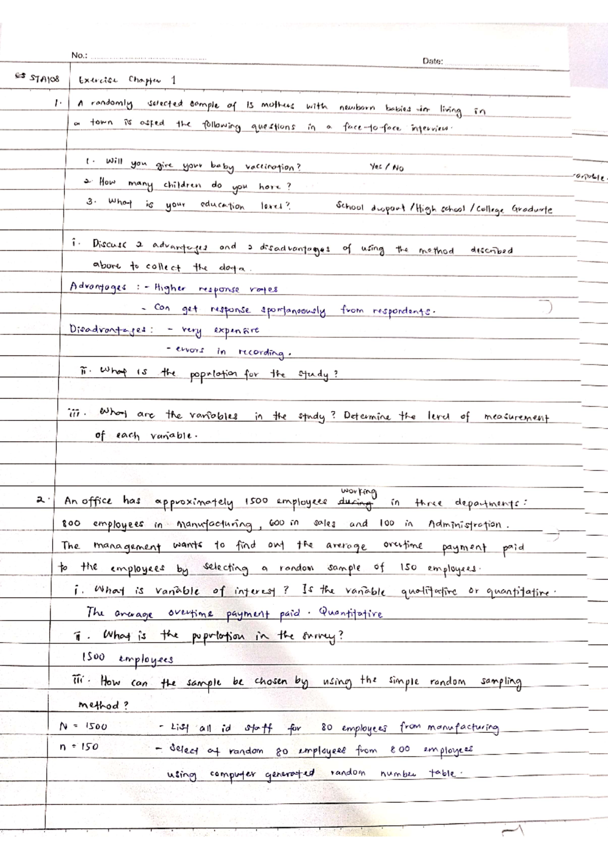 Exercise Chapter 1 STA108 - Statistics & Probability - Studocu