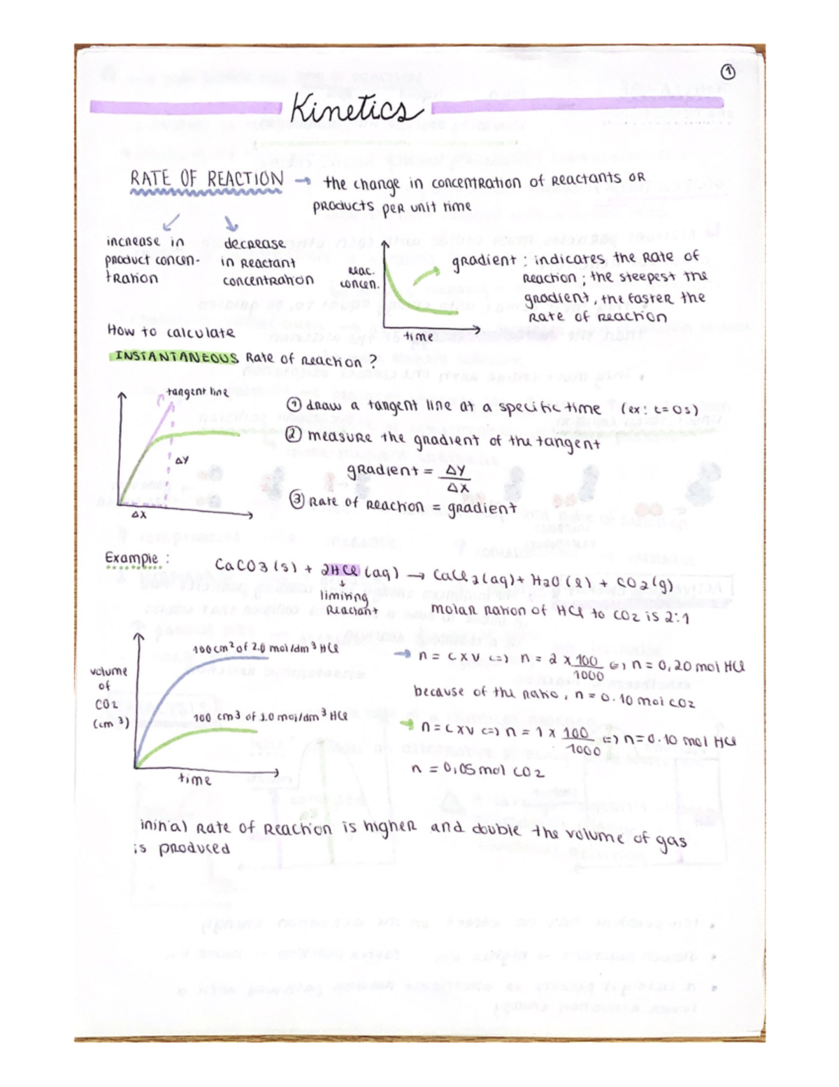 Kinetics topic notes - 1 Kinetics RATE OF REACTION the change in ...