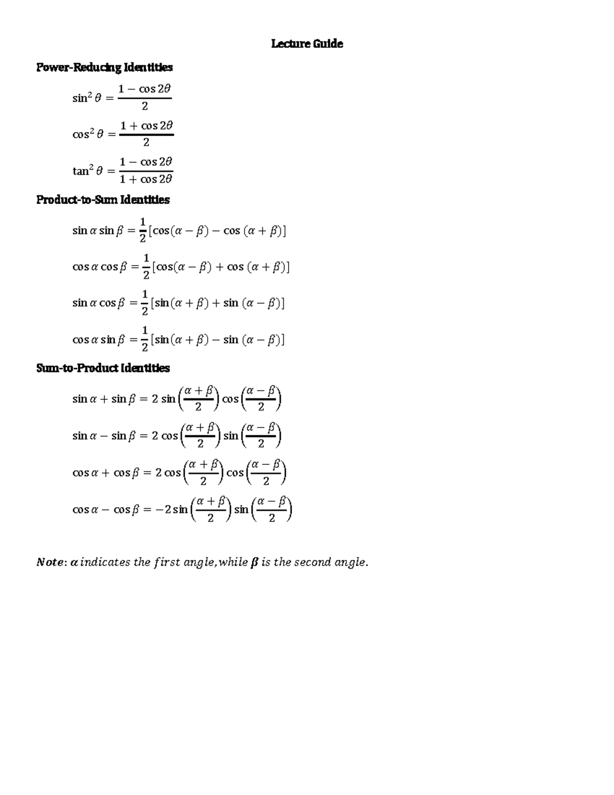 Power Reducing Product to Sum and Sum to Product Identities - Lecture ...