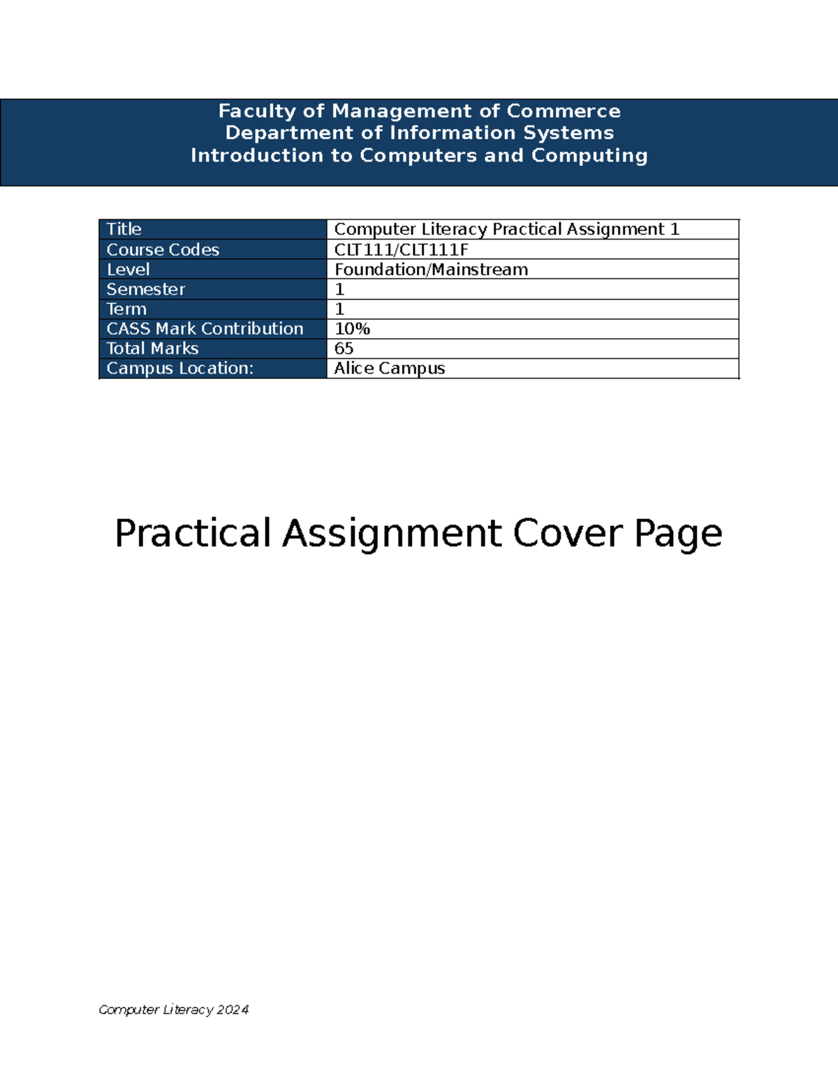 Practical Assignment 1-15032024 - Faculty of Management of Commerce ...