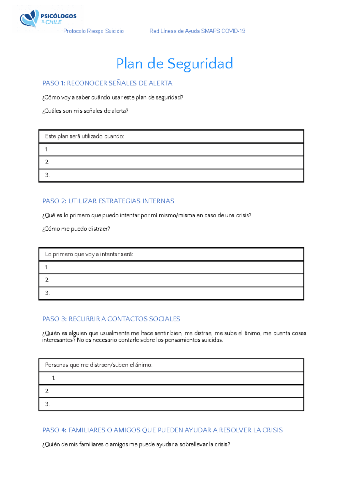 Copia de Plan de Seguridad-Ideación Suicida - Protocolo Riesgo Suicidio ...