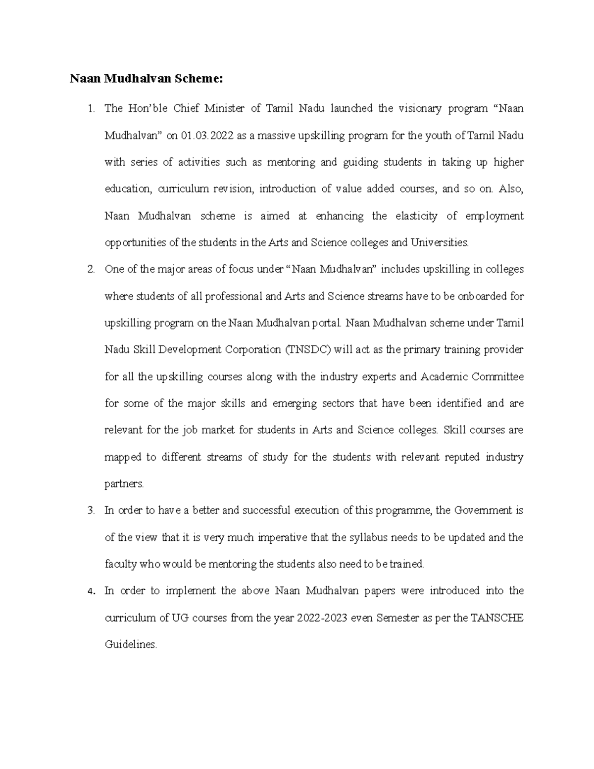 Naan Mudhalvan Scheme - Naan Mudhalvan Scheme: The Hon’ble Chief ...