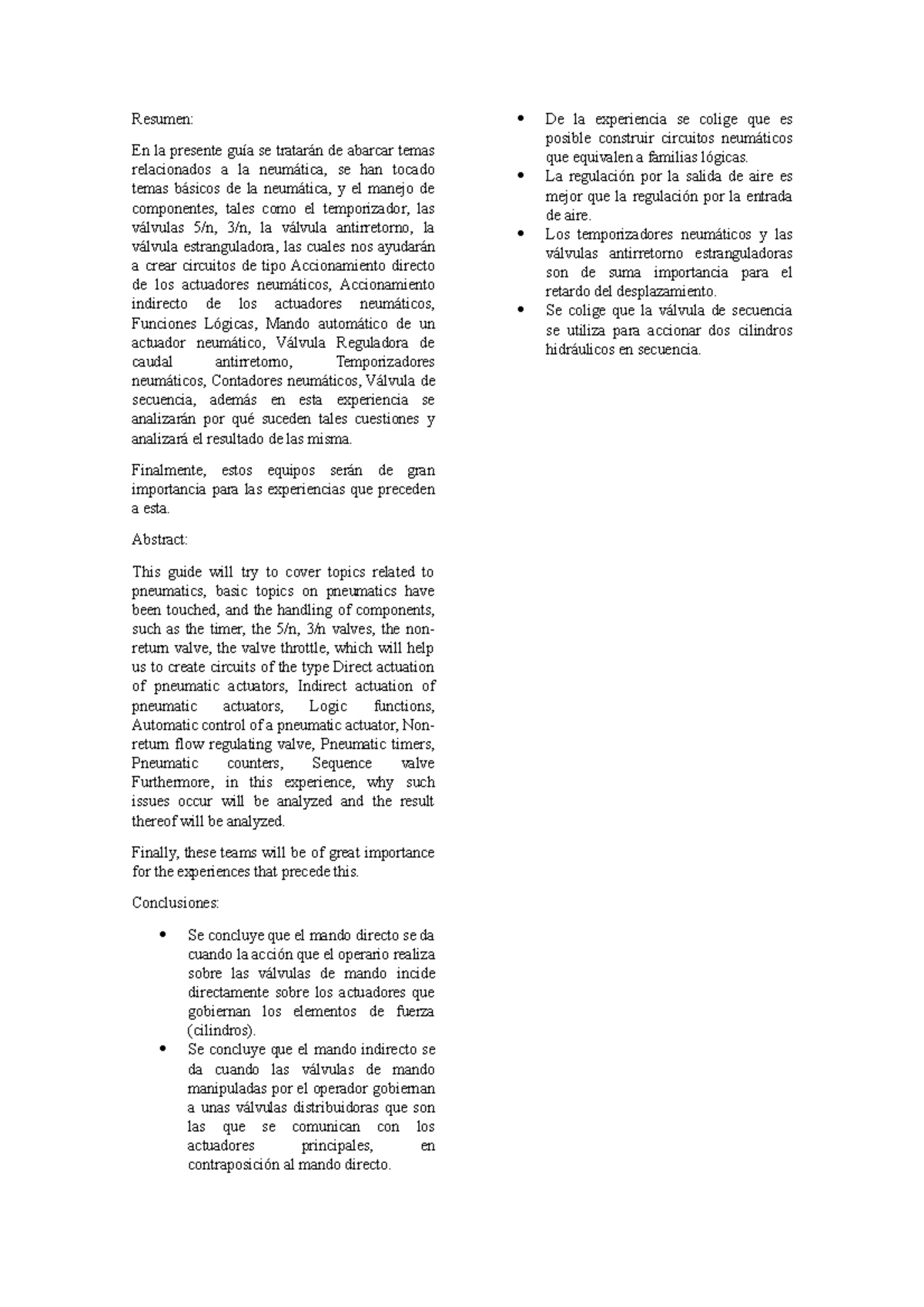 Resumen, abstract y conclu - Resumen: En la presente guía se tratarán ...