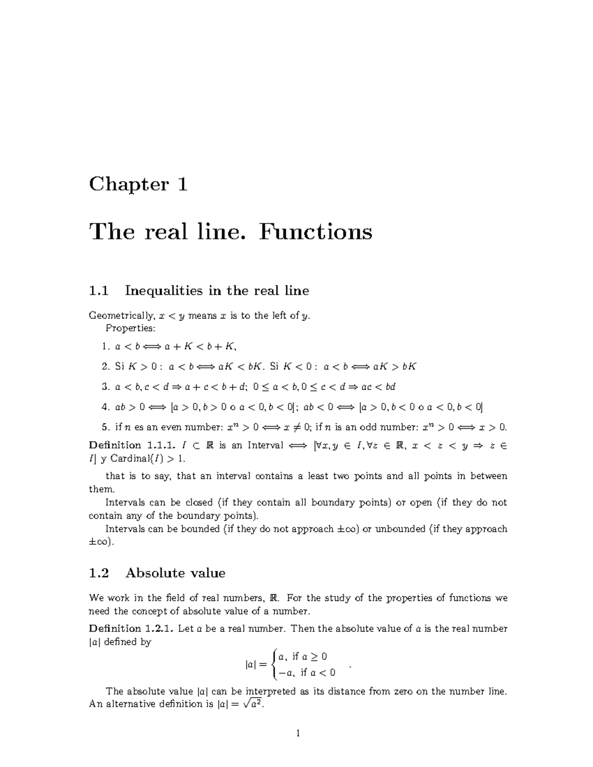 Mathematics I EN chapter 1 - Chapter 1 The real line. Functions 1 ...