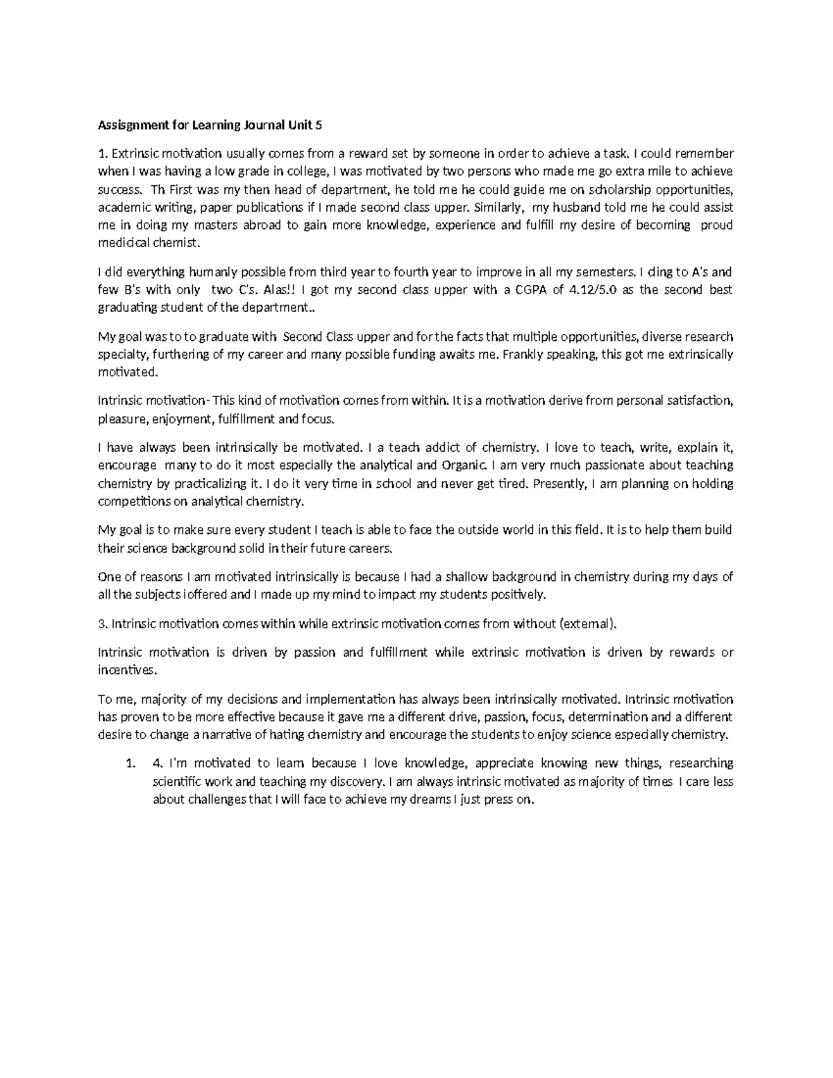 Assignment For Learning Journal Unit 5 - I could remember when I was ...