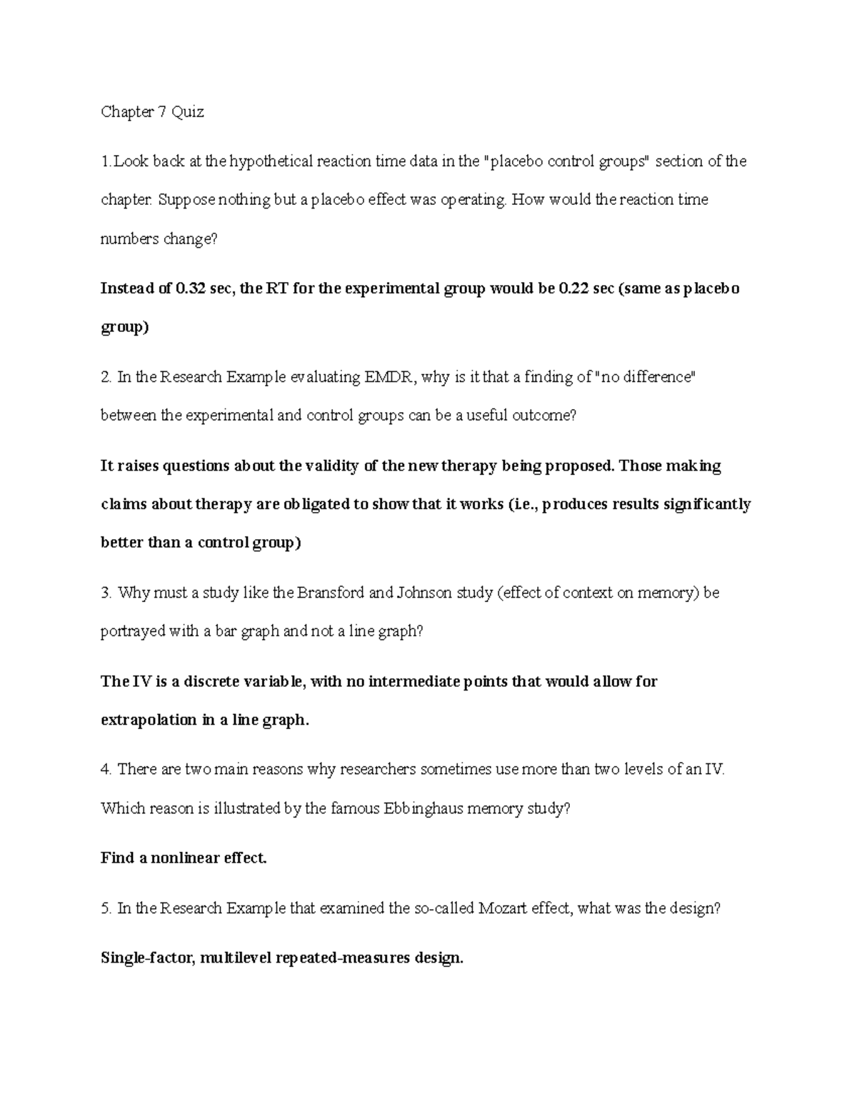 Chapter 7 Quiz Experimental Psychology - Chapter 7 Quiz 1 back at the ...