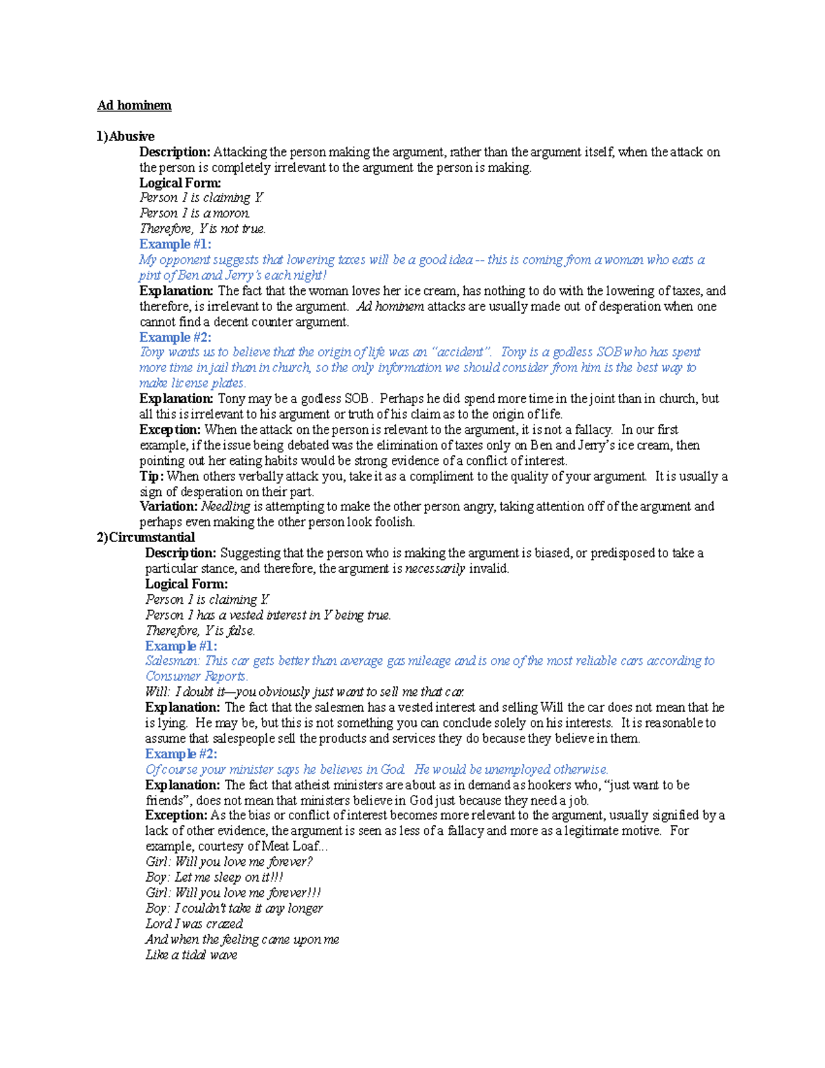 Fallacies part 2 chs202 - Ad hominem 1)Abusive Description: Attacking ...