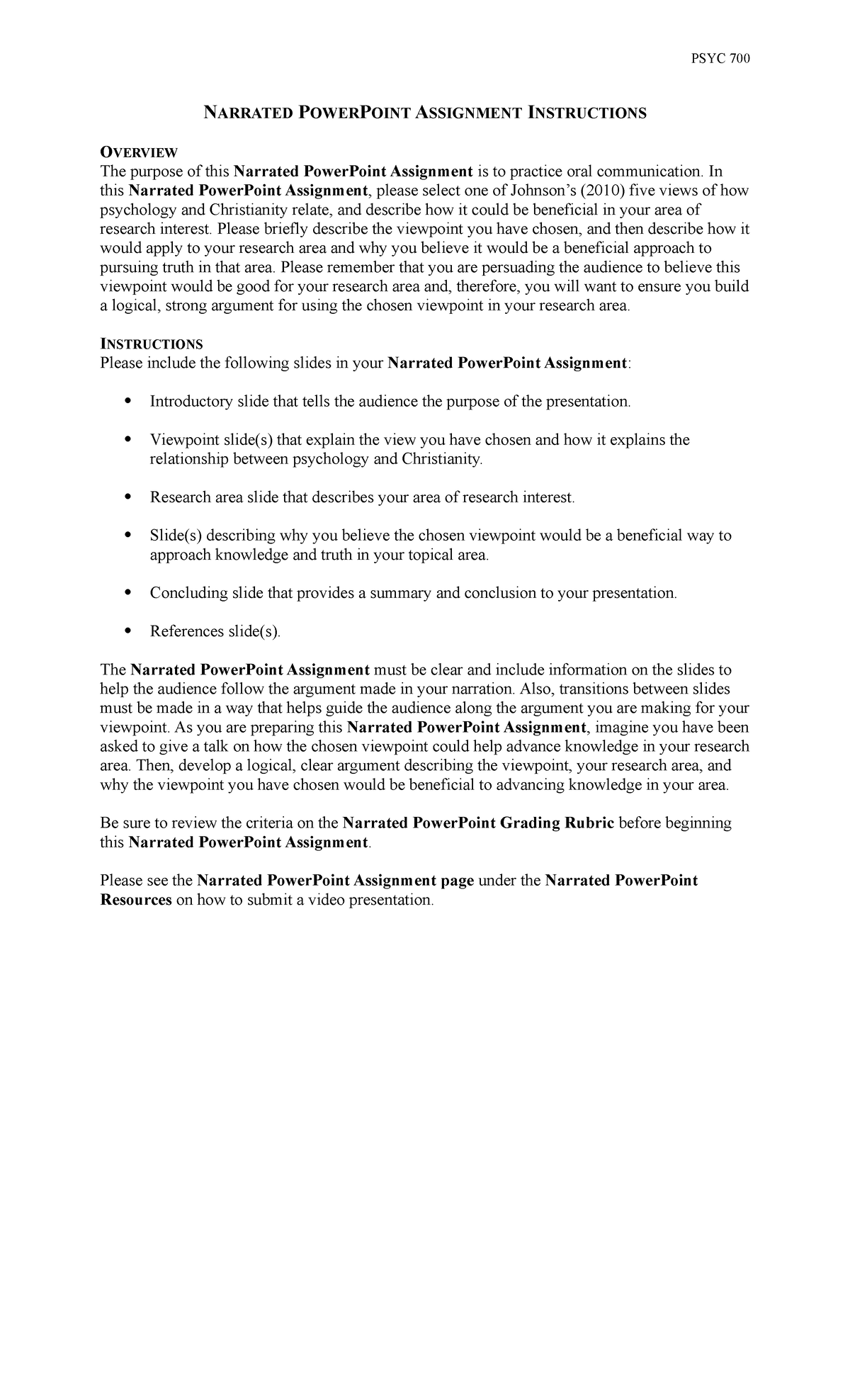 Narrated Power Point Assignment Instructions - PSYC 700 NARRATED ...