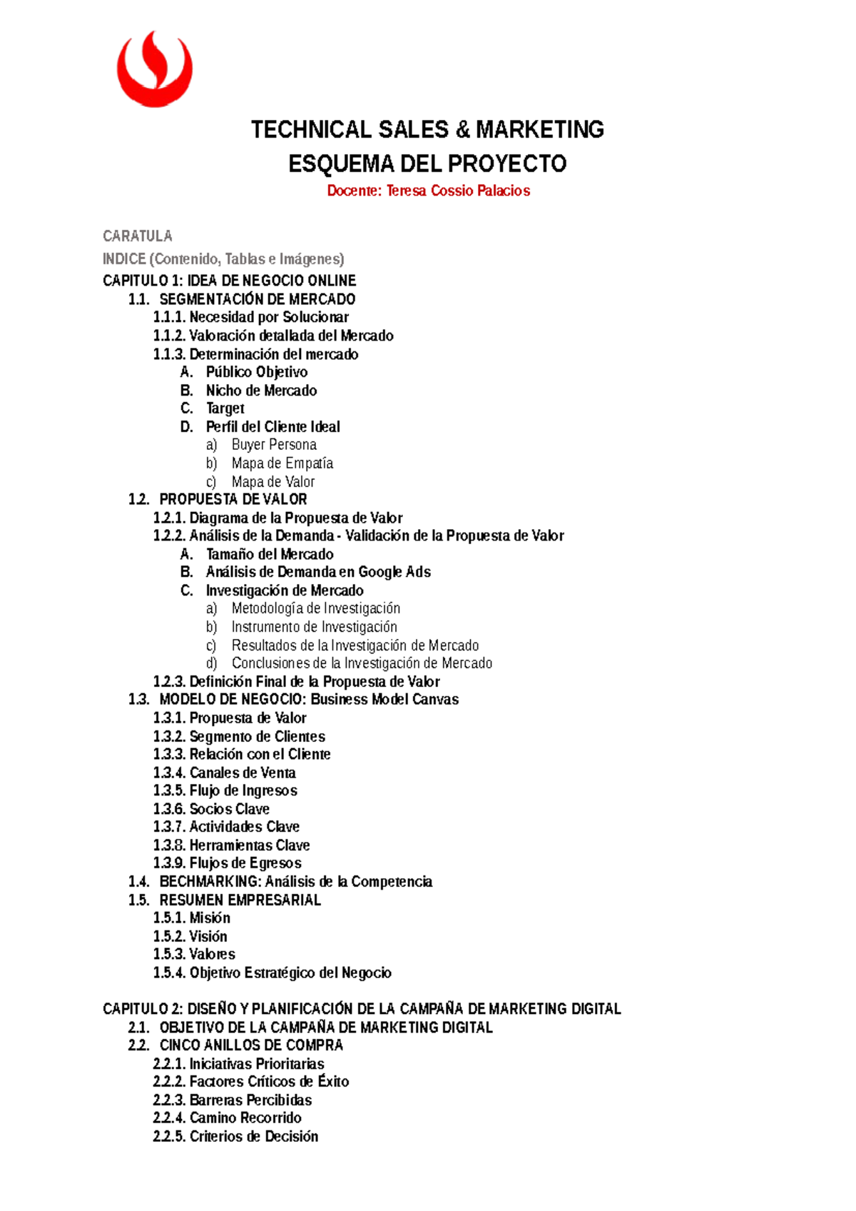 TP Esquema Proyecto Final Technical Sales and Marketing 2024-2 - TECHNICAL SALES & MARKETING ...