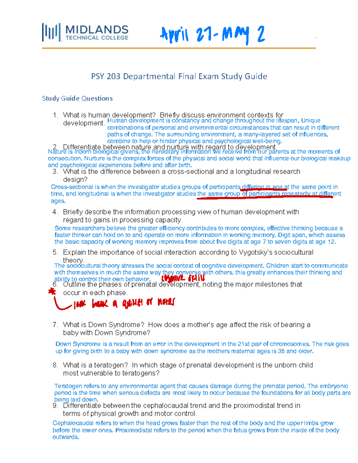 PSY203 Final Study Guide - PSY 203 Departmental Final Exam Study Guide ...