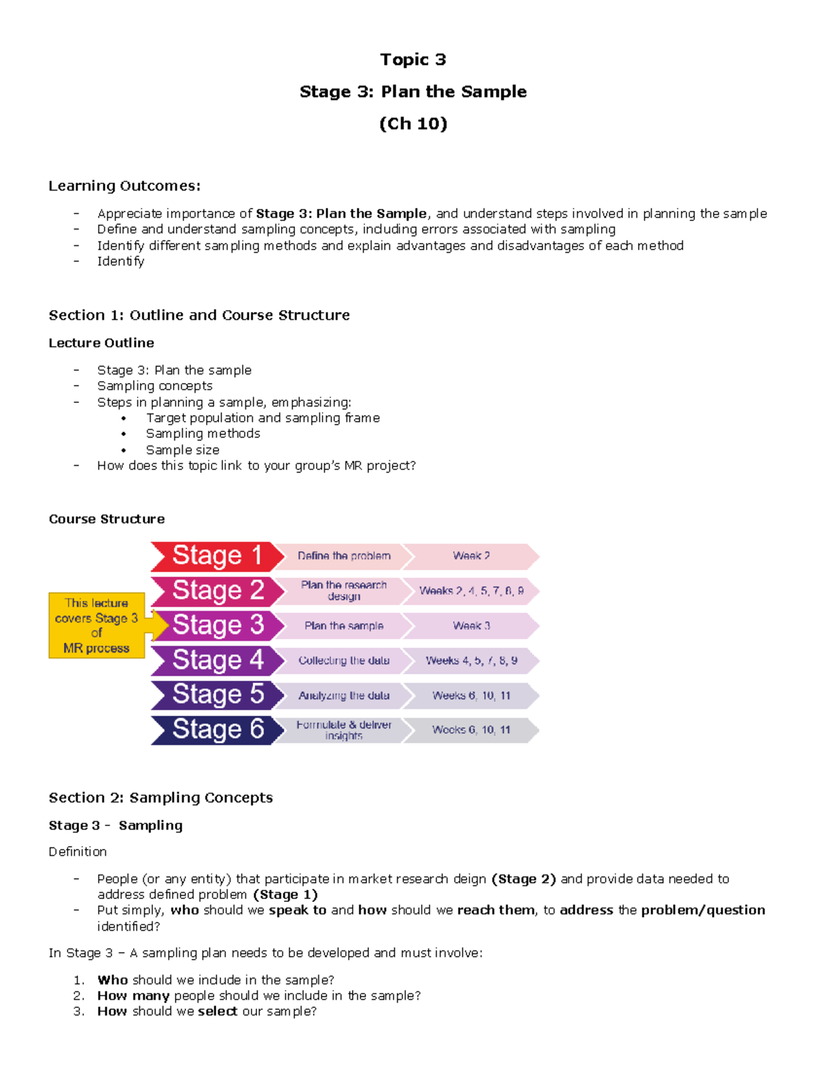 Topic 3 - Stage 3 Plan the Sample (Ch 10) - Topic 3 Stage 3: Plan the ...