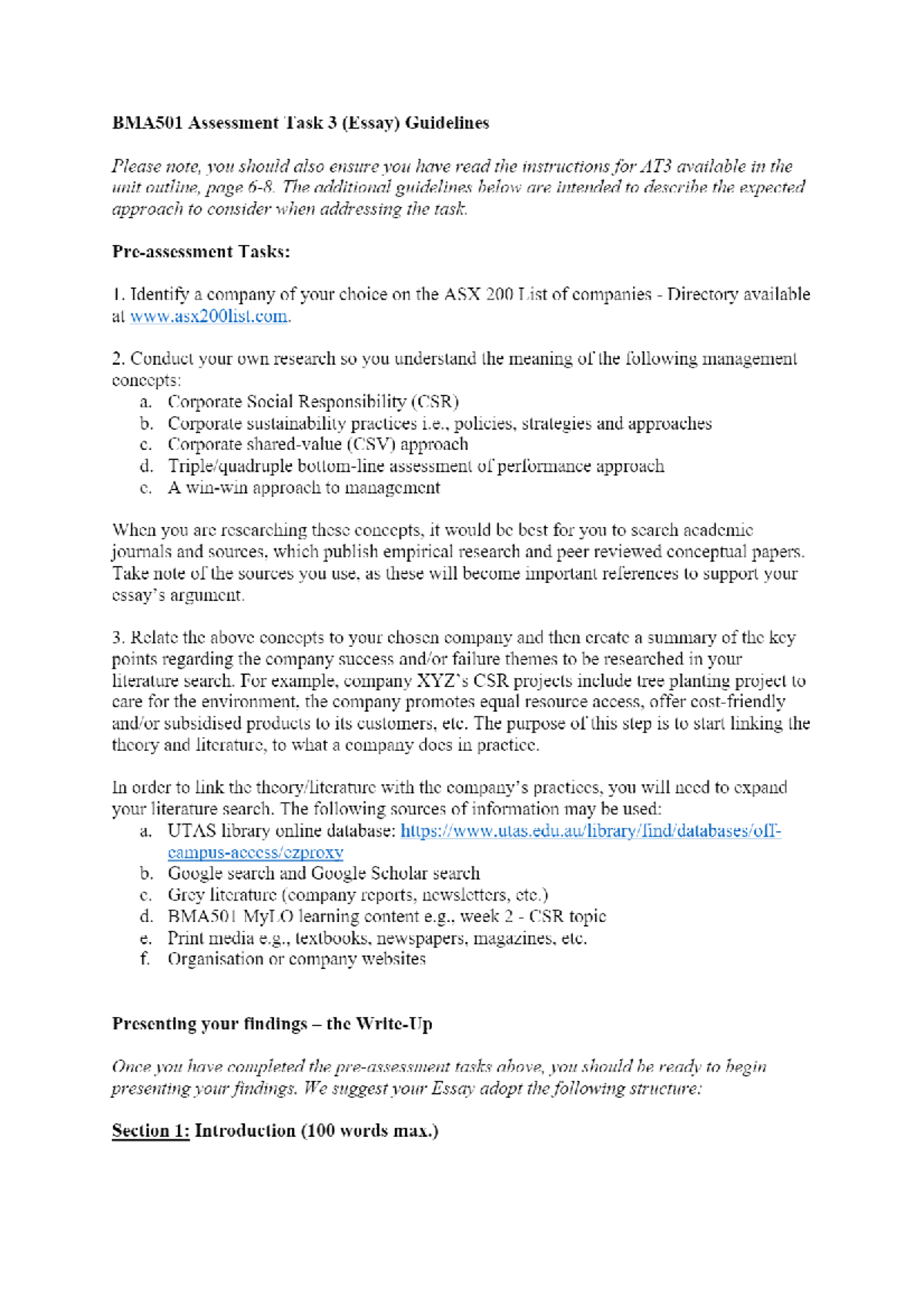 BMA501 AT3 Guidelines sem 2 2020 Final copy - BMA501 Fundamentals of Management - Sem 2 2020 ...