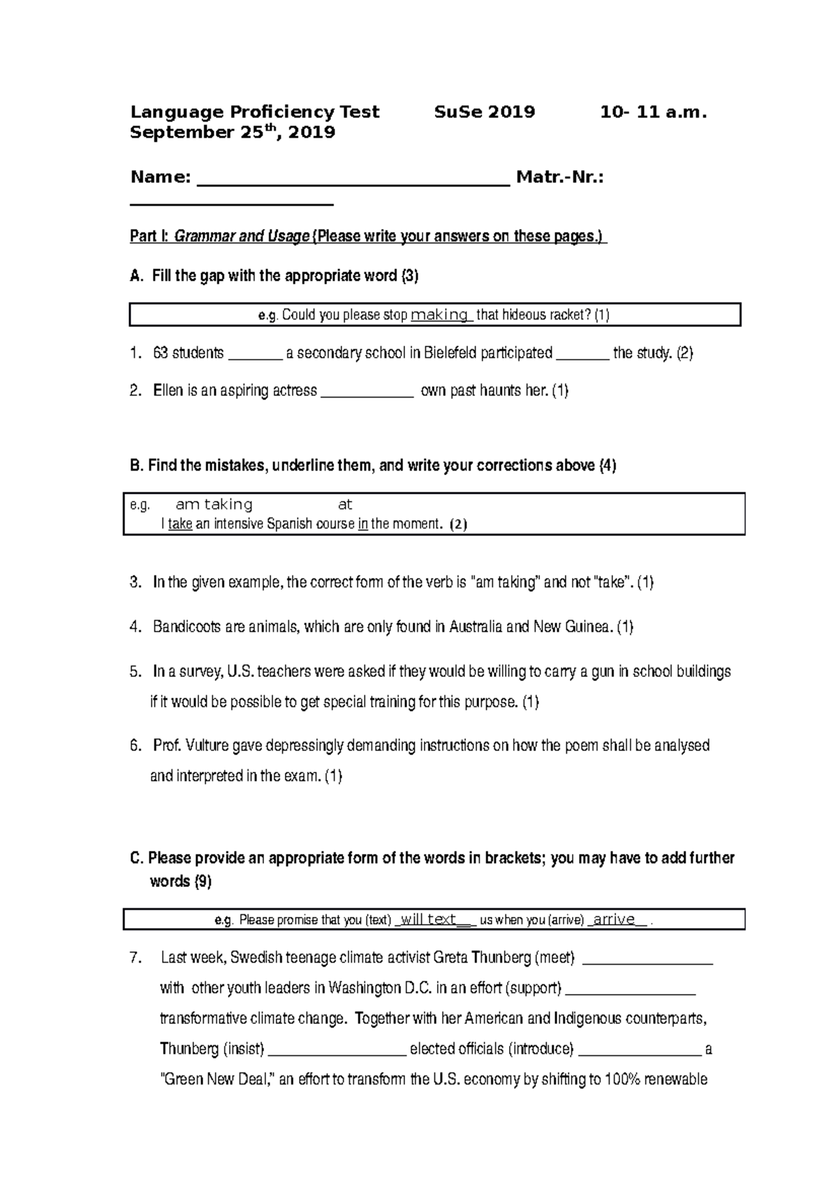 LPT Sept 25 2019 - Übung LPT - Language Proficiency Test SuSe 2019 10 ...
