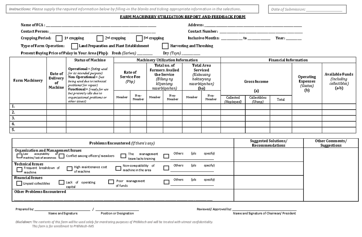 Utilization-Form - FARM MACHINERY UTILIZATION REPORT AND FEEDBACK FORM ...