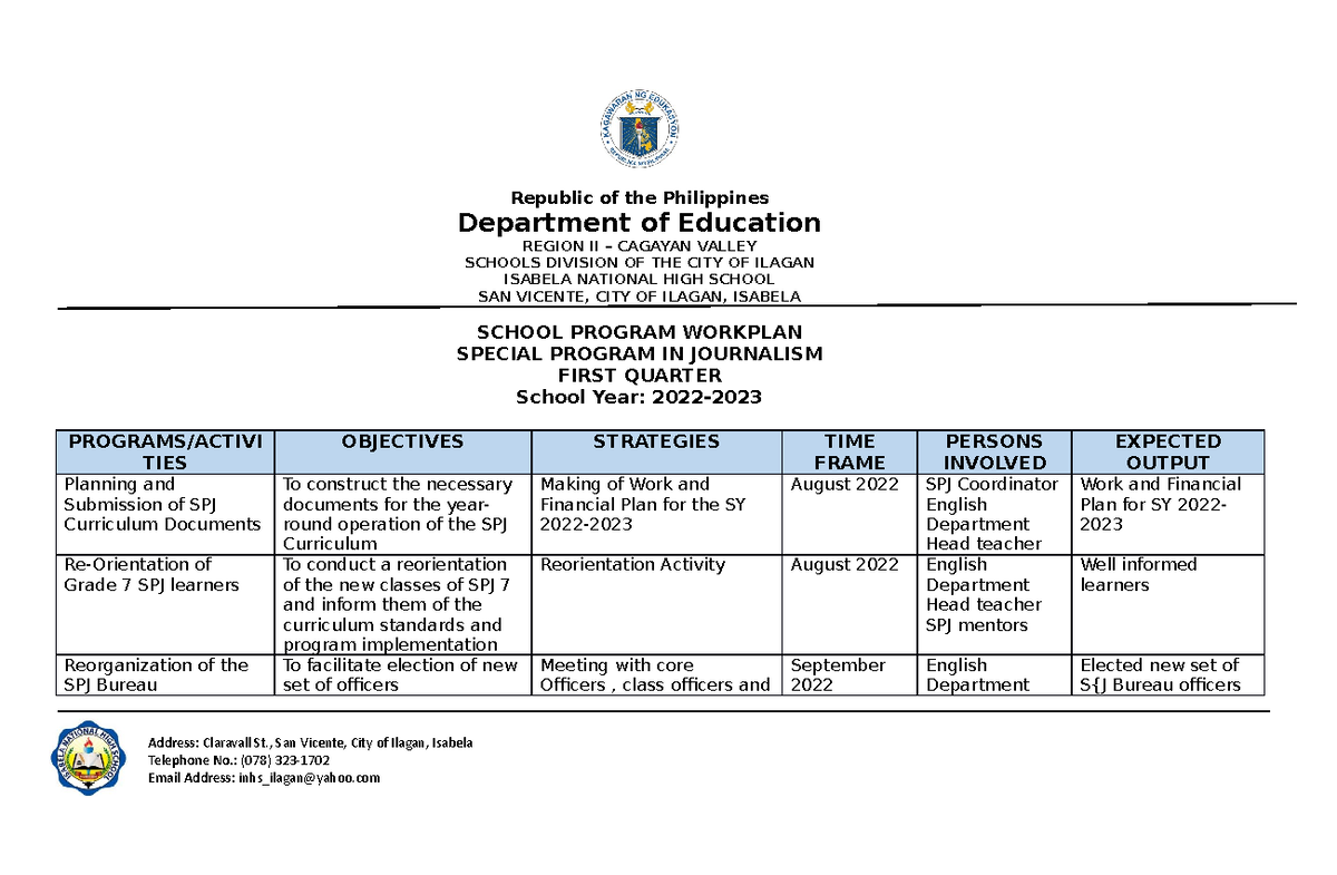 SPJ-Workplan - English - Republic of the Philippines Department of ...