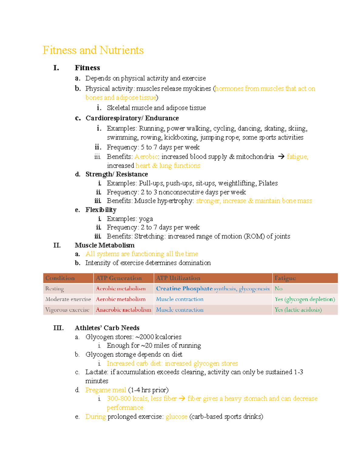Fitness and Nutrion Lecture 37 notes - Fitness and Nutrients I. Fitness ...