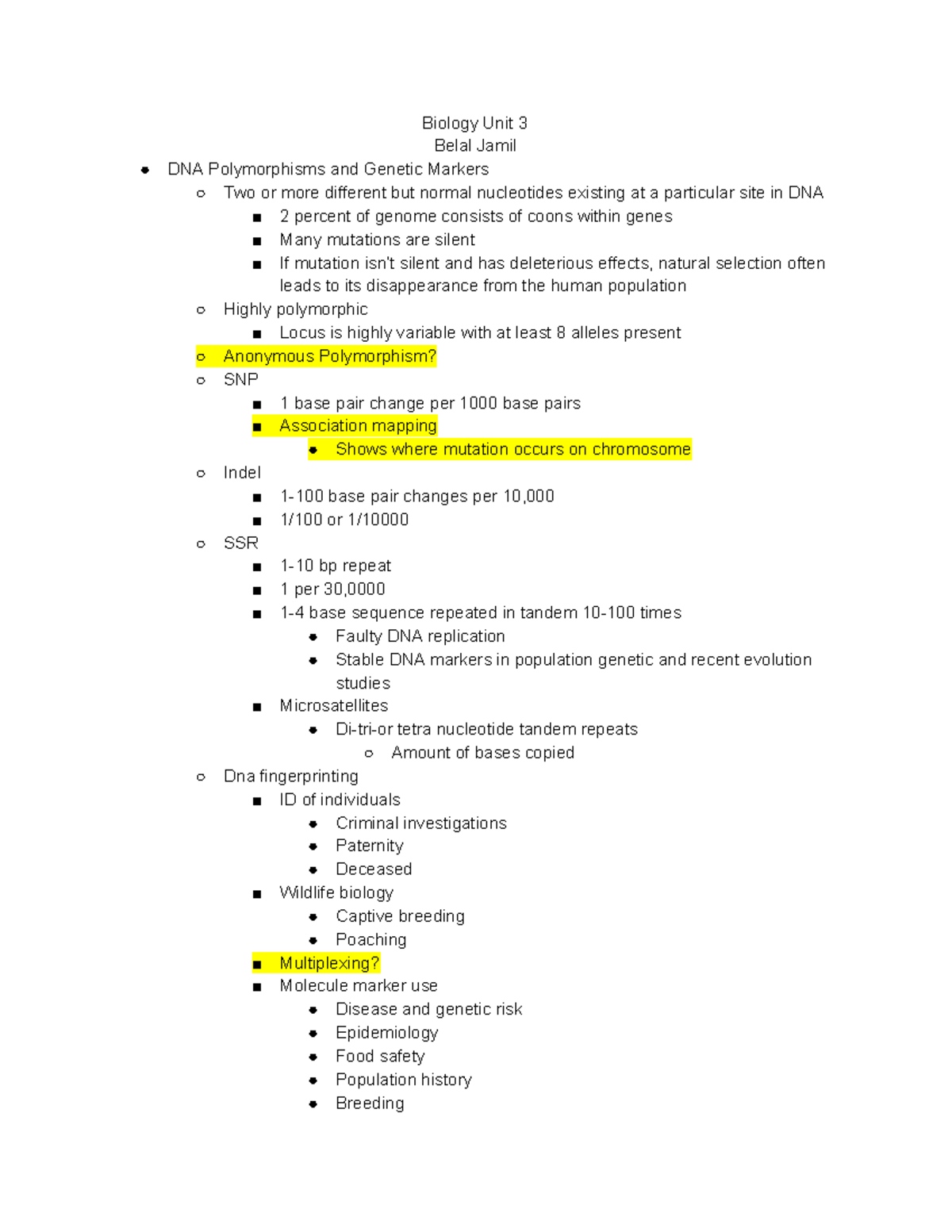 Biology Unit 3 - Lecture notes 3rd Quarter of Lecture - Biology Unit 3 ...