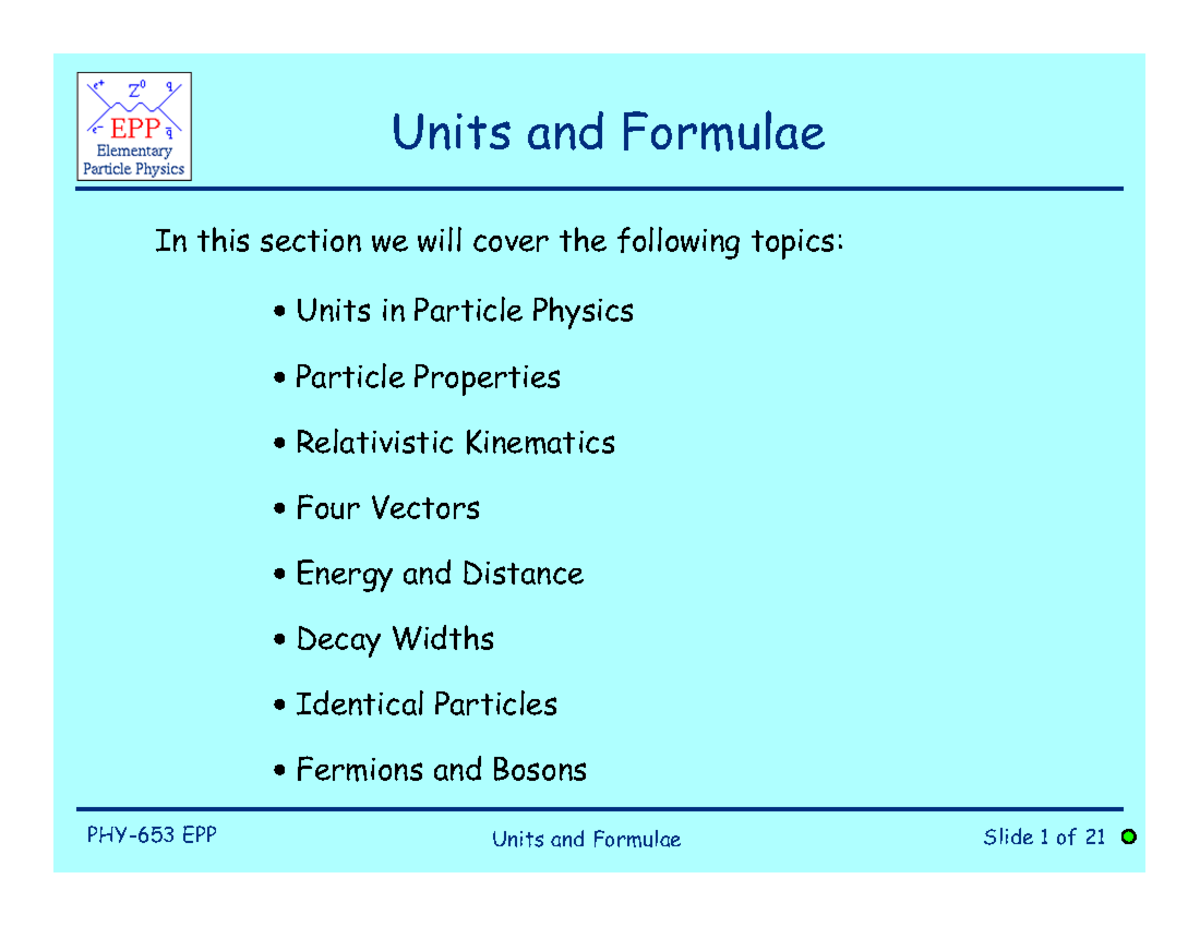 Kapita selekta 3 - Units and Formulae In this section we will cover the ...