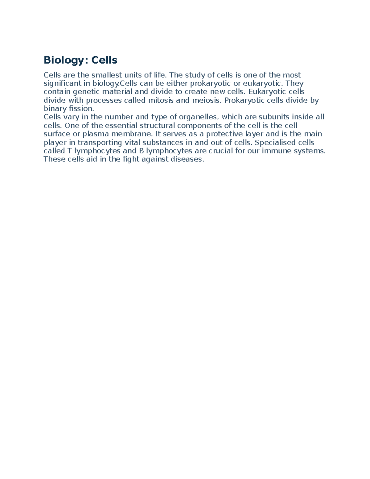 Biology 1 - hello - Biology: Cells Cells are the smallest units of life. The study of cells is ...