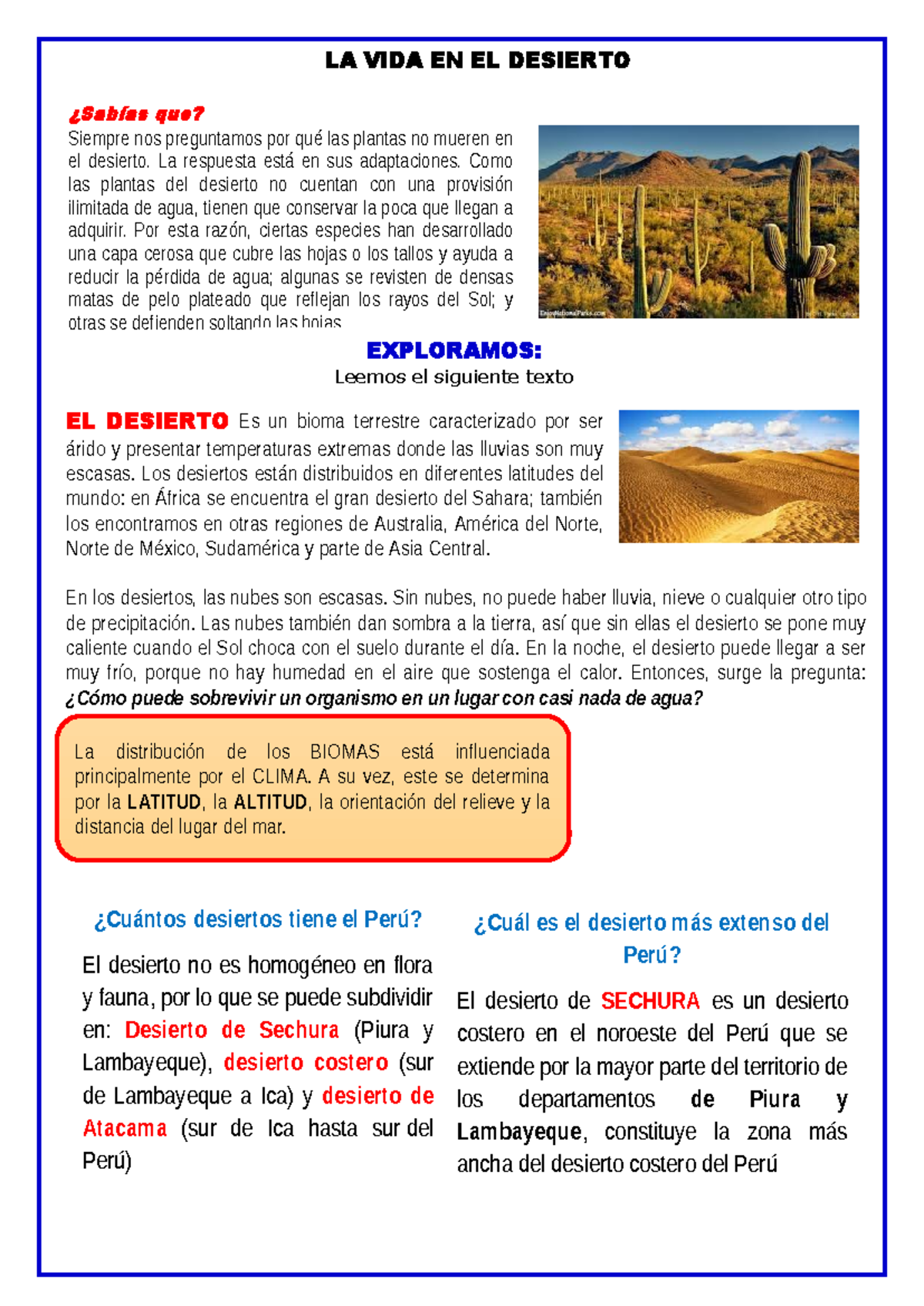 Ficha ´para el alumno el desierto - LA VIDA EN EL DESIERTO EL DESIERTO ...