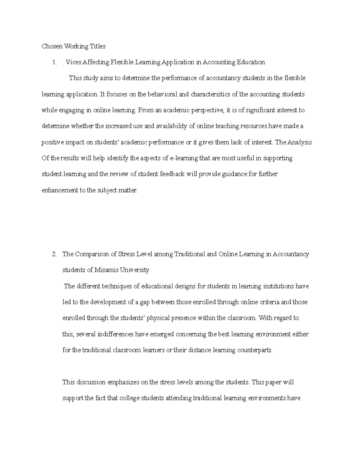 Working Title Research 17 - Chosen Working Titles 1.. Vices Affecting ...