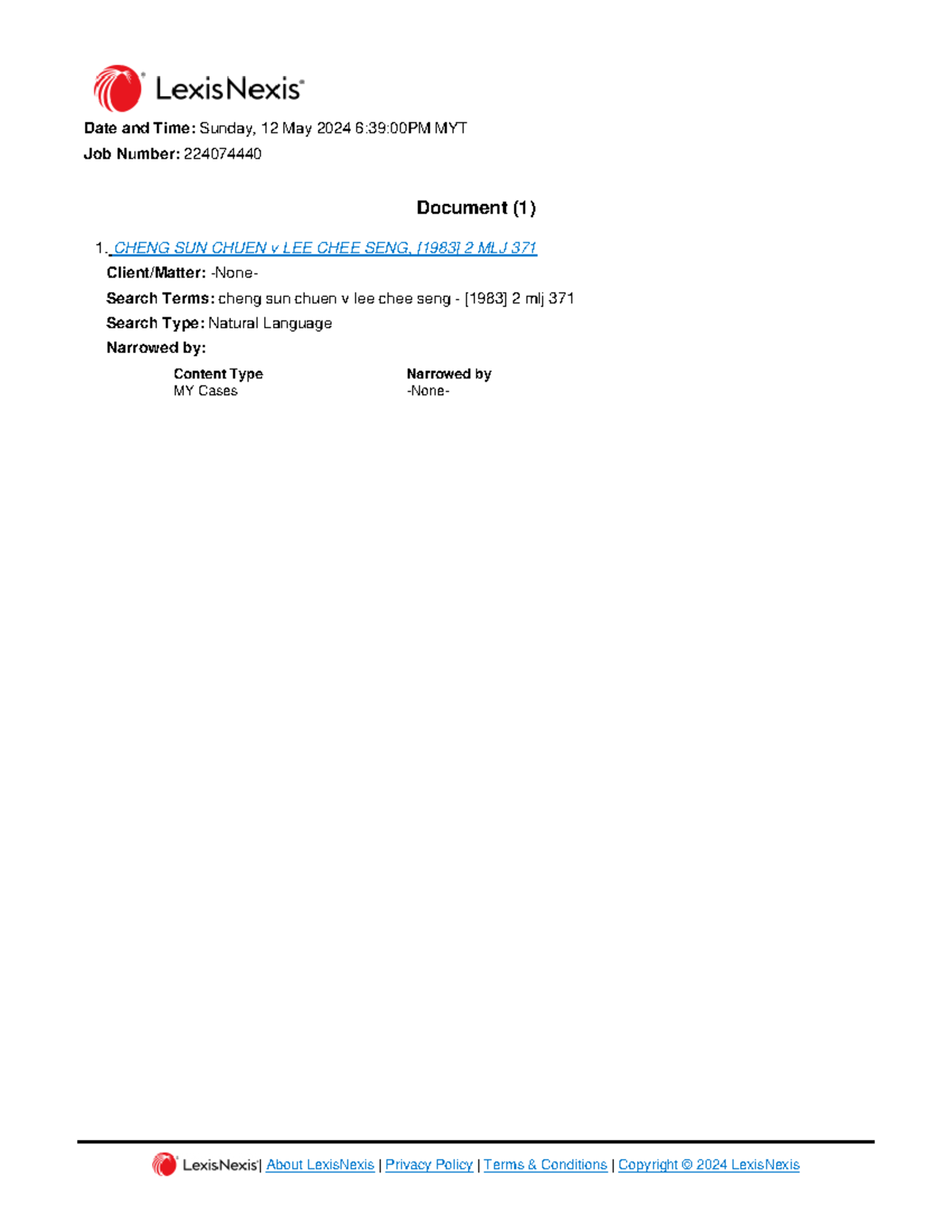 Cheng SUN Chuen v LEE CHEE SENG, [1983] 2 MLJ 371 - | About LexisNexis ...