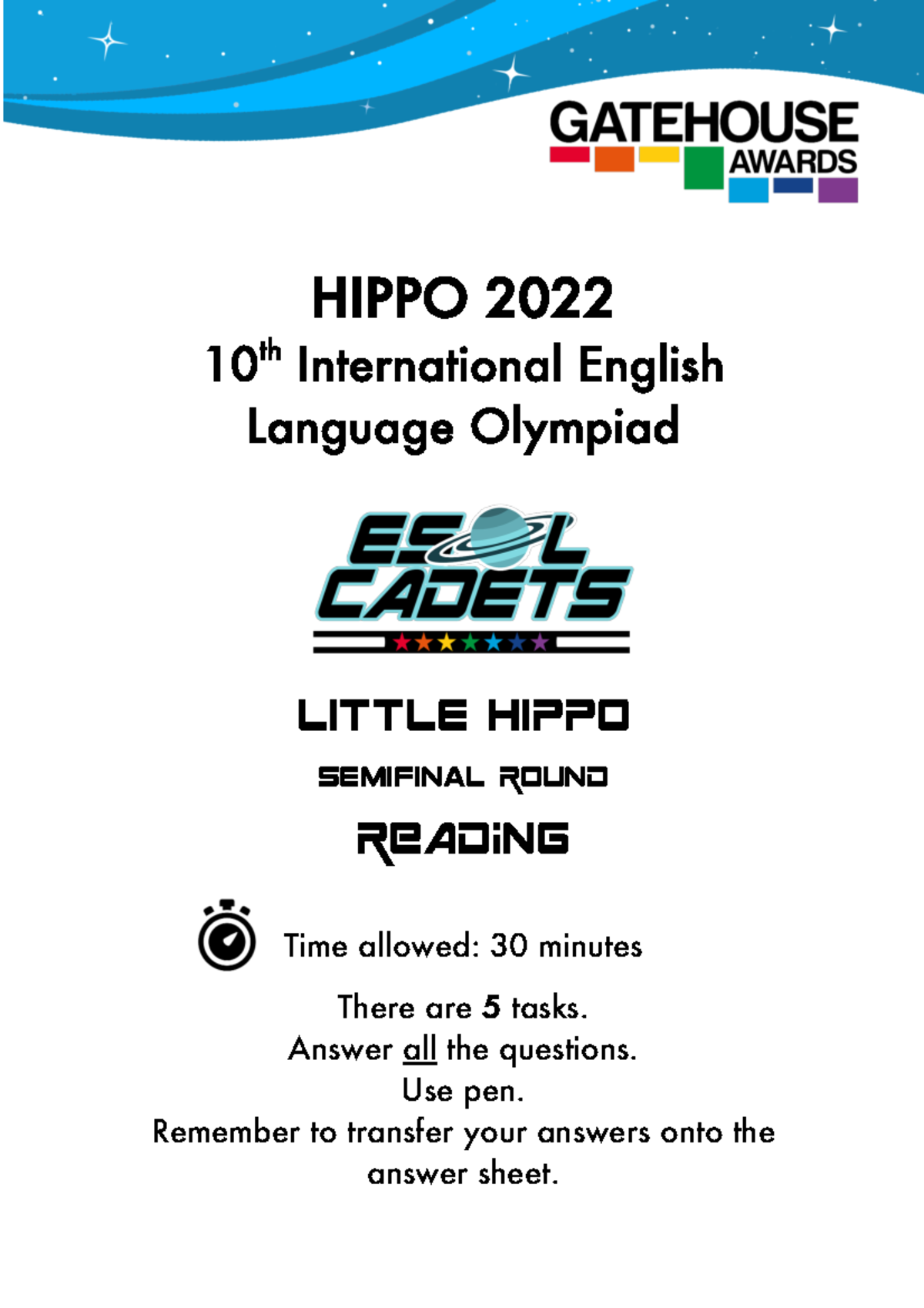 Little- Hippo-Reading Writing - HIPPO 202 2 10 th International English Language Olympiad Little ...
