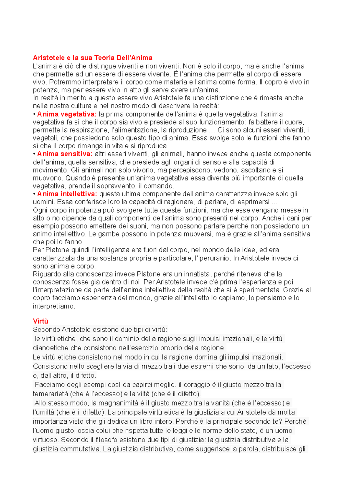 Aristotele - Appunti filosofia - Aristotele e la sua Teoria Dell’Anima ...