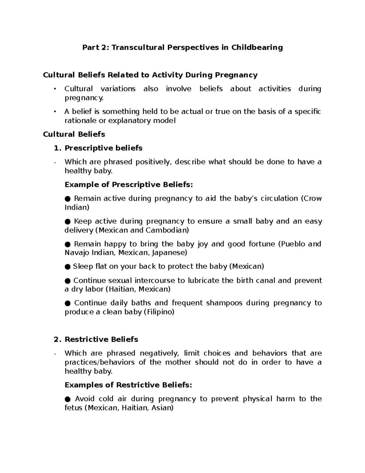 Part 2 Transcultural Perspectives in Childbearing - Part 2 ...