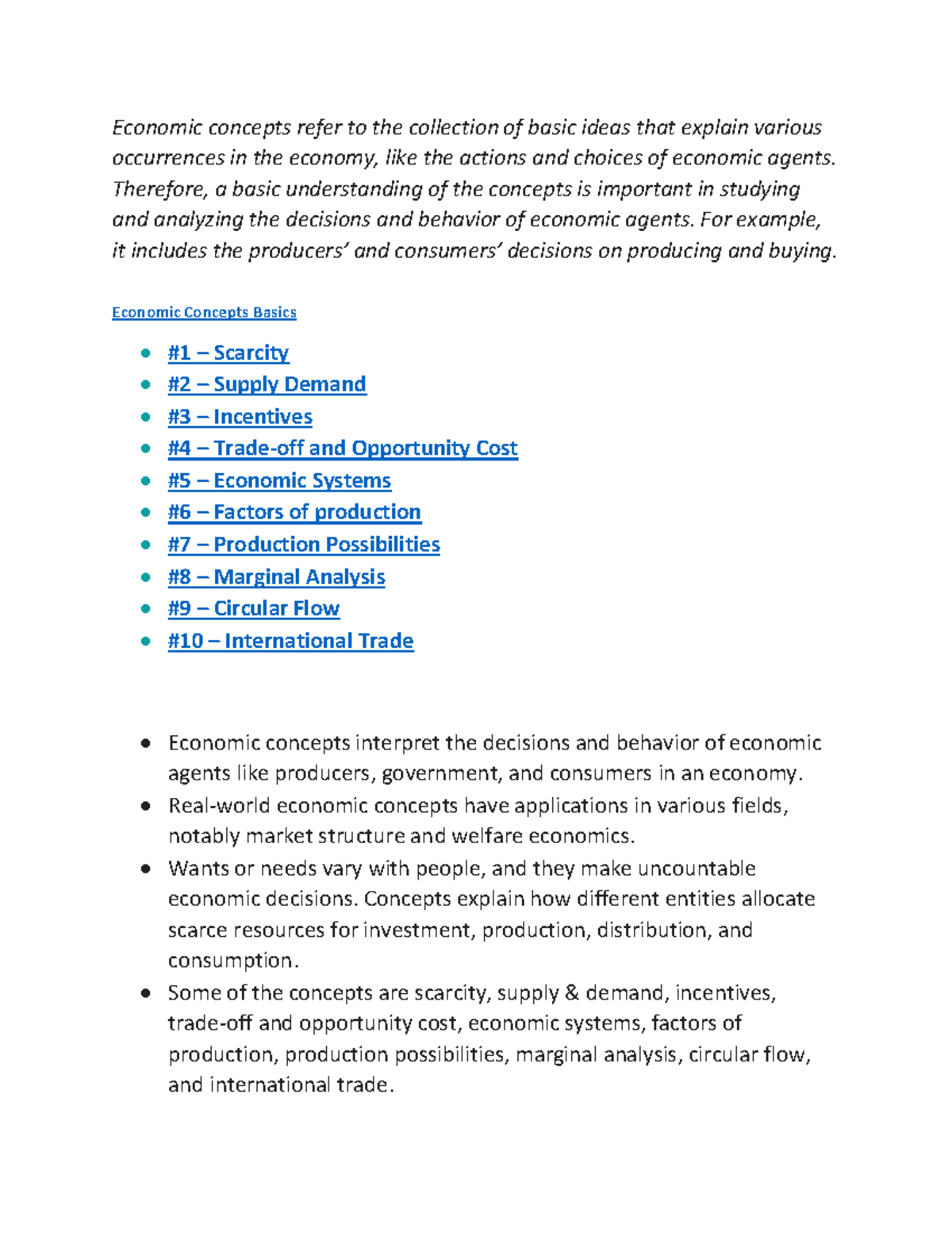 Economics concept - use full - Economic concepts refer to the ...