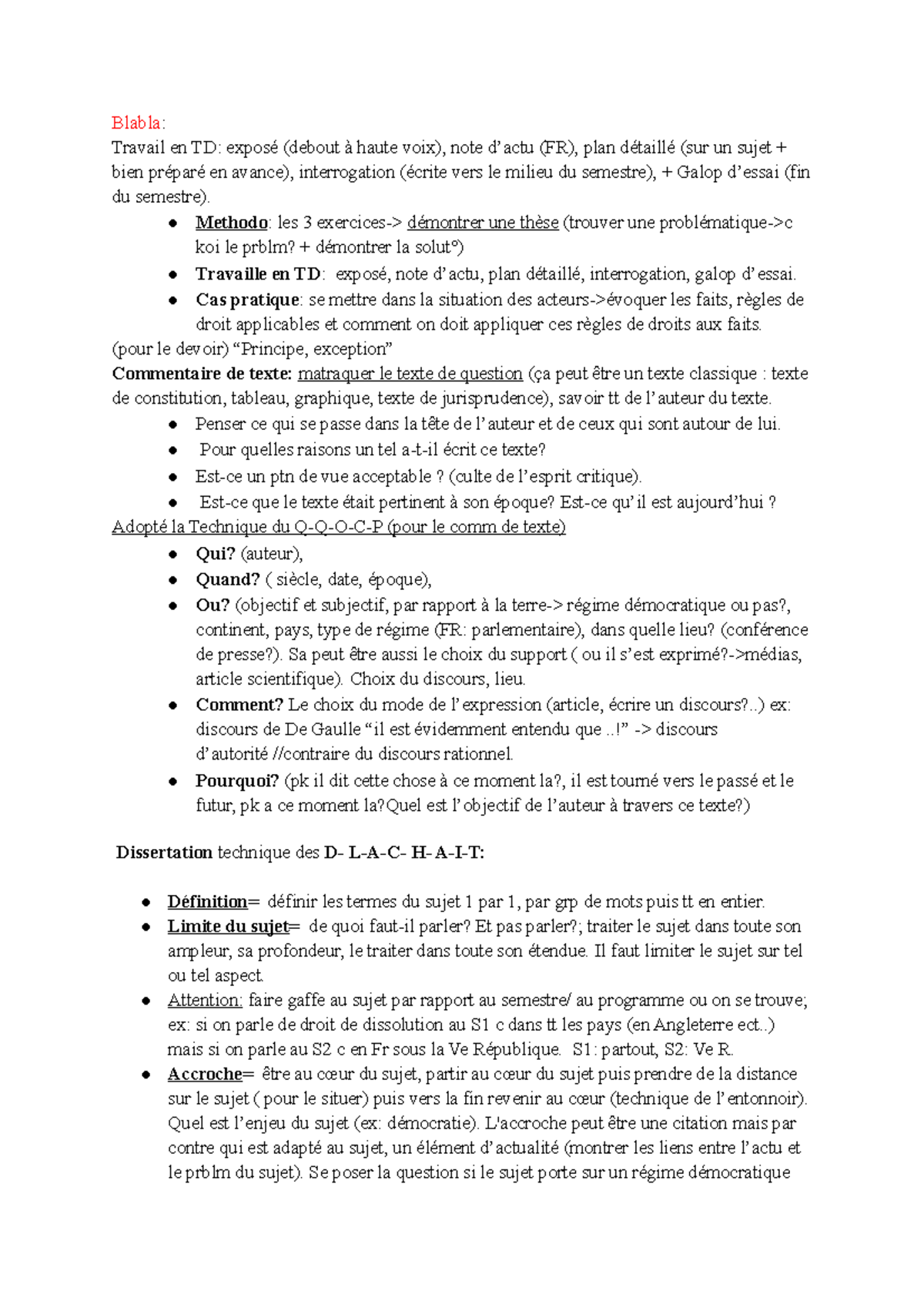 CM D ctit - cours pas - Blabla: Travail en TD: exposé (debout à haute ...
